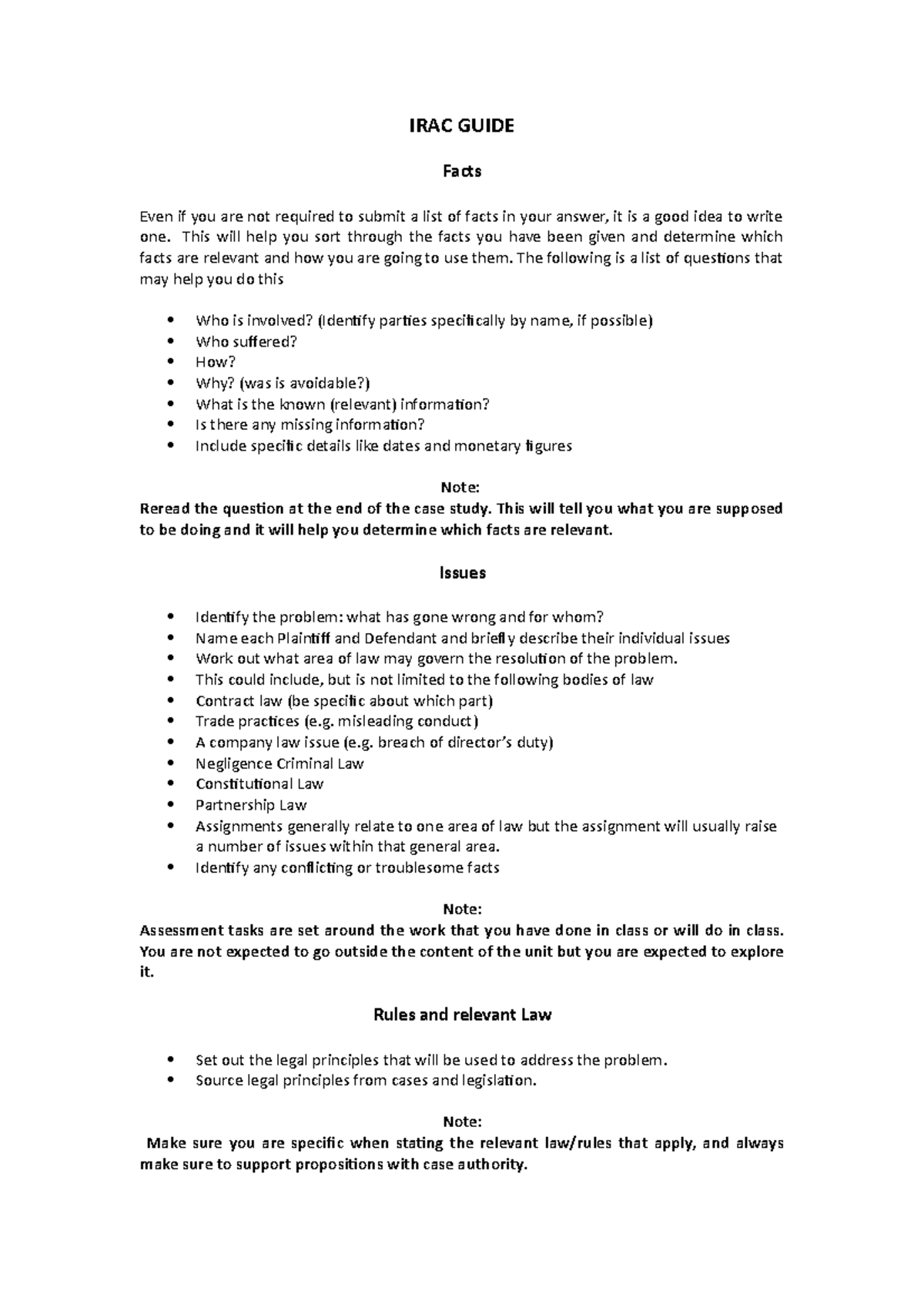 IRAC Method Irac Guide How To Problem Solve IRAC GUIDE Facts Even