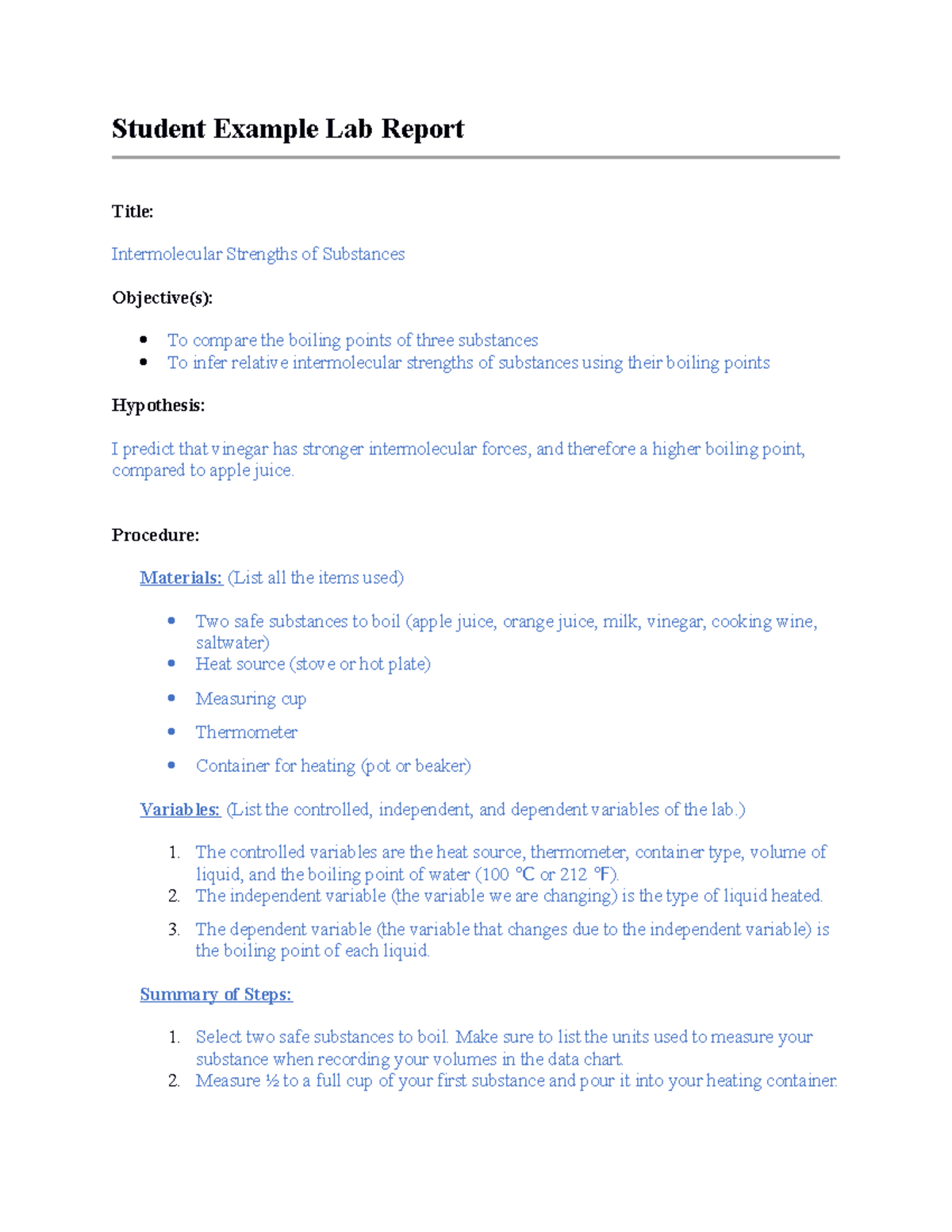 Student example lab report - Student Example Lab Report Title ...