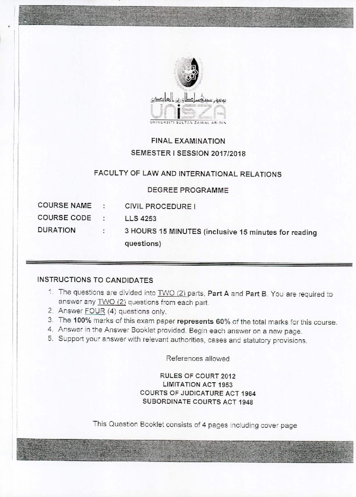 Exam Questions 2017/2018 - Civil Procedure I - Studocu