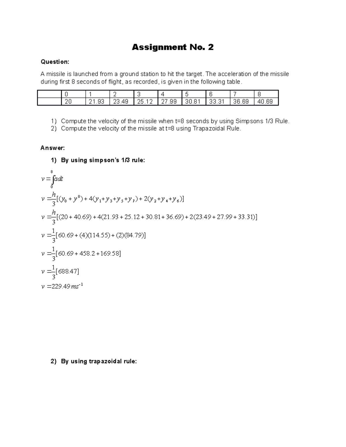 Spring 2022 MTH603 2 Solution - Assignment No. 2 Question: A missile is launched from a ground ...