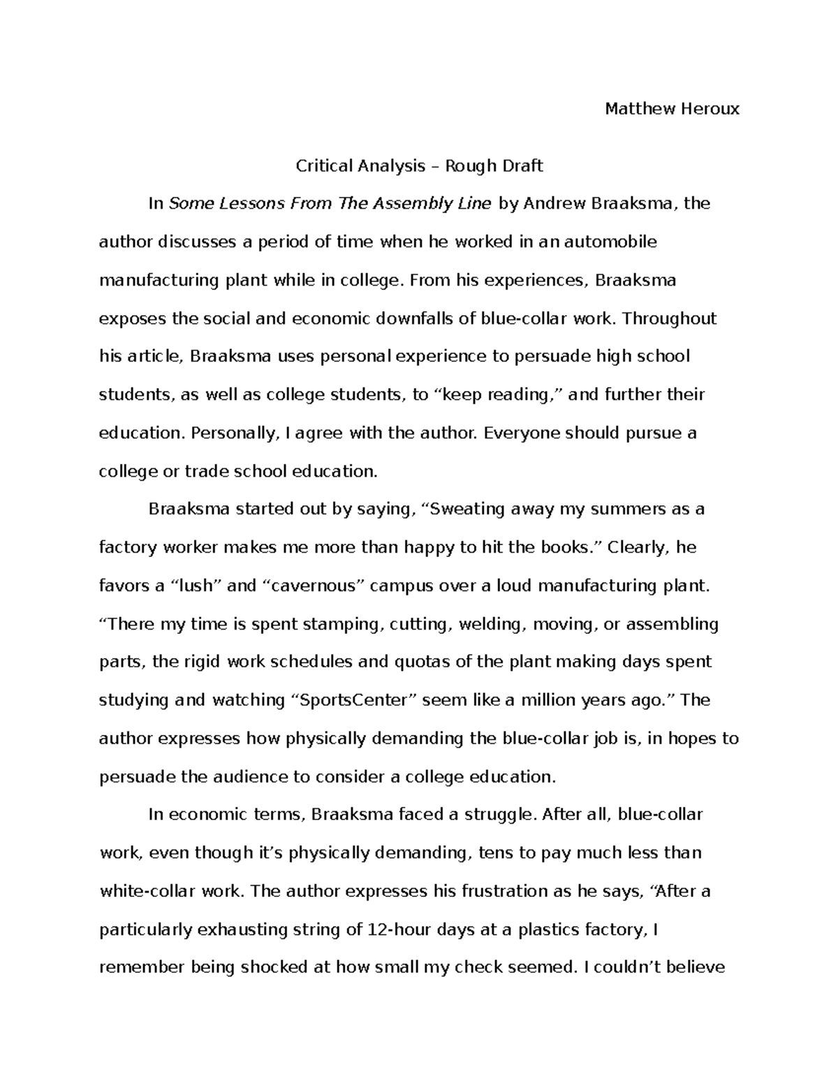 Critical Analysis RD - Matthew Heroux Critical Analysis – Rough Draft ...
