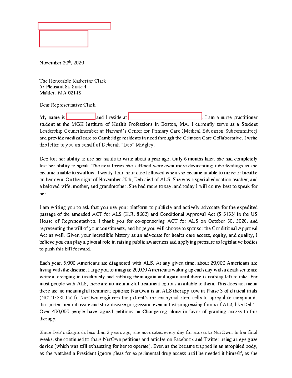 Excellent example letter to rep 20FA - Sarah Elisabeth Ziobro, BSN, RN ...