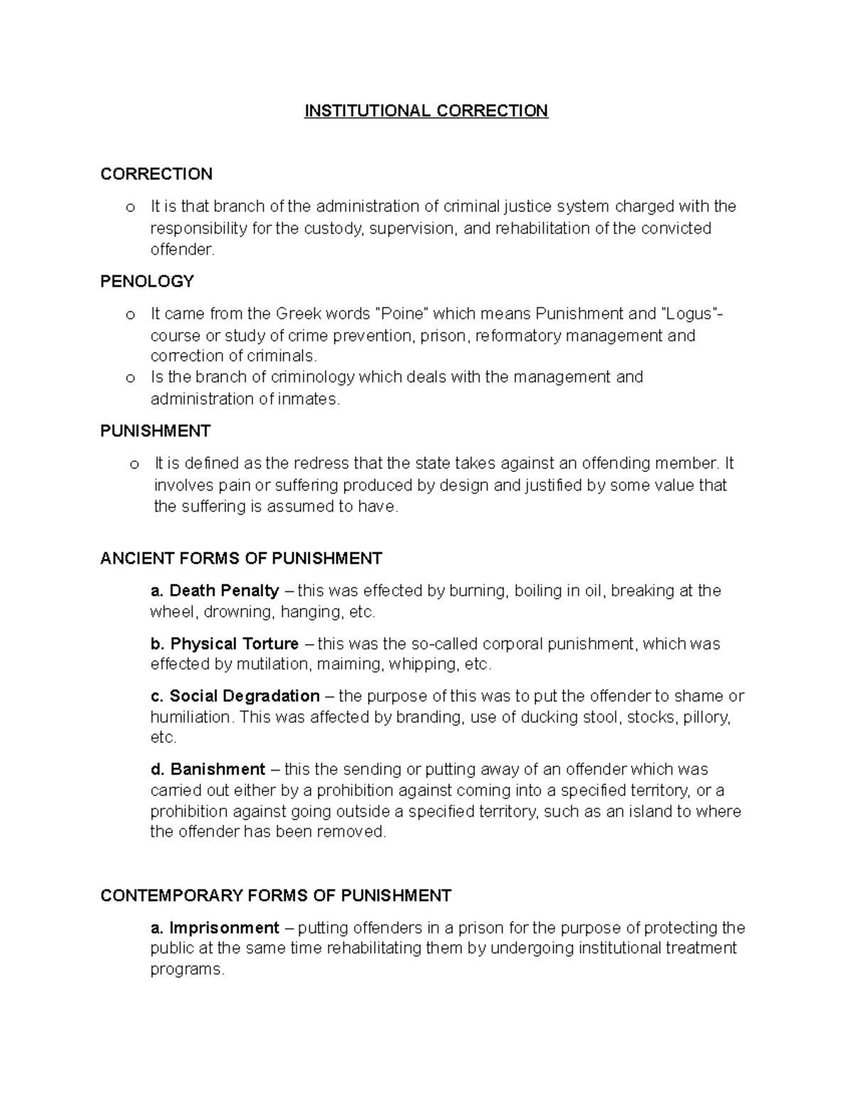 Institutional Correction - INSTITUTIONAL CORRECTION CORRECTION o It is ...