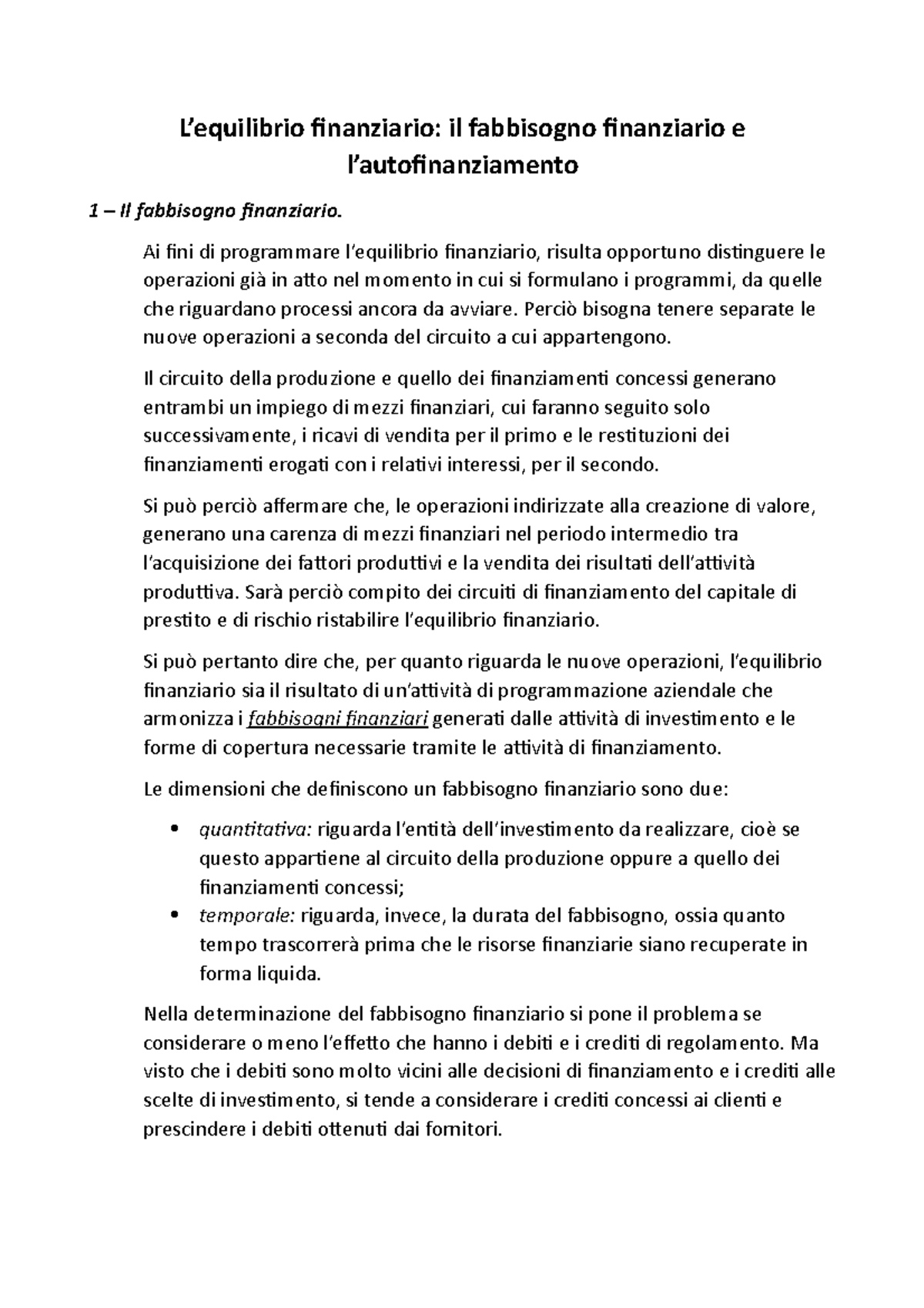 L'equilibrio finanziario - Il fabbisogno finanziario e l ...