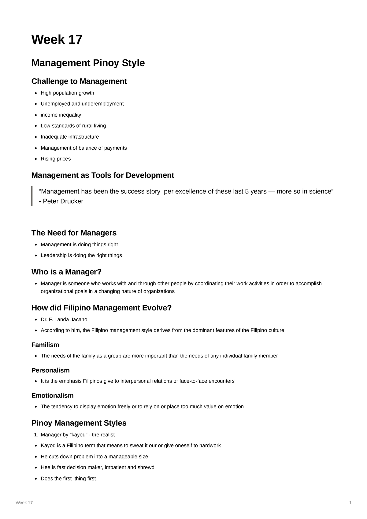 Week 17 - BS Psychology - Week 17 1 Week 17 Management Pinoy Style ...