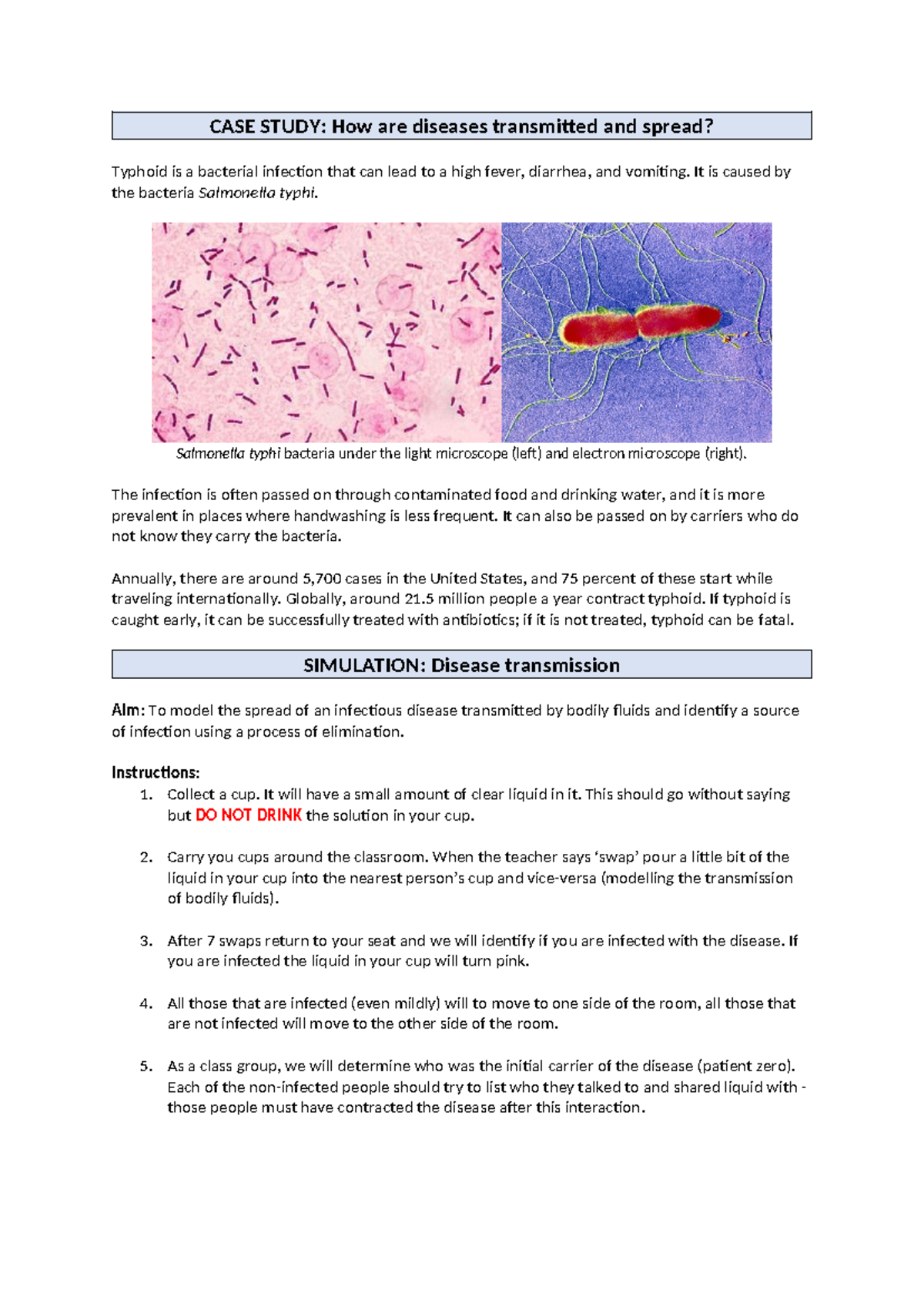 Health and Disease - Typhoid Mary Worksheet - Year 9 - CASE STUDY: How ...