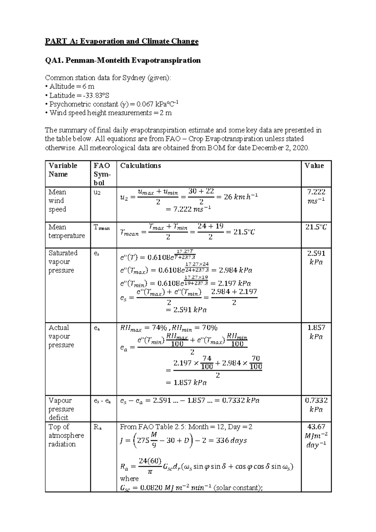 CVEN3501 Water Resources Engineering - Assignment 1 - PART A ...