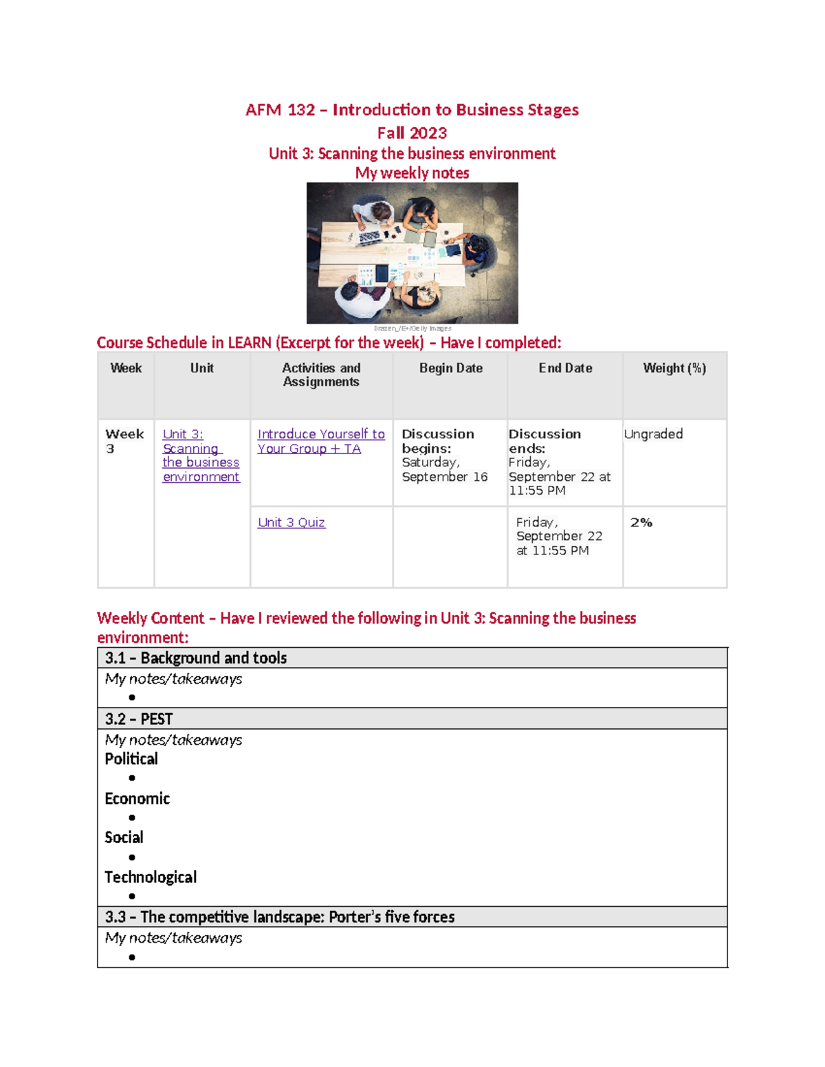 AFM 132 - Unit 3 - My Weekly Notes - AFM 132 – Introduction to Business ...