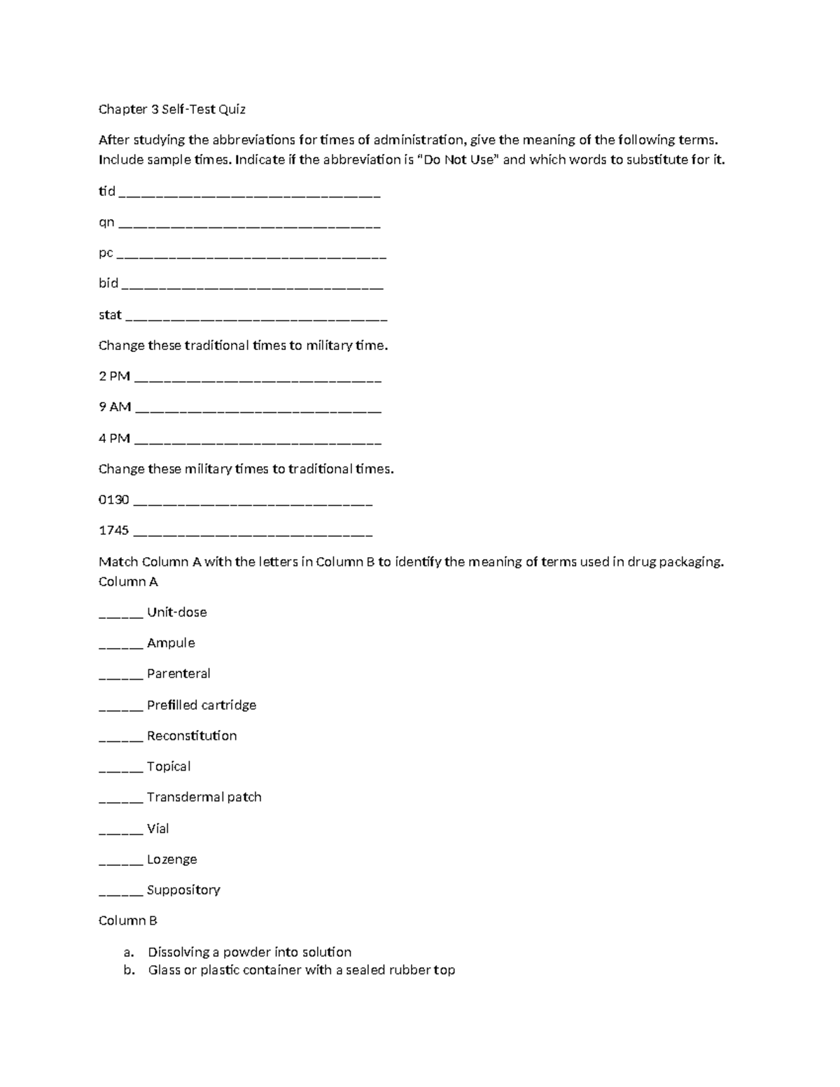 Med Math Worksheet Chapter 3 Drug Abbreviations, Labels, and Packaging ...