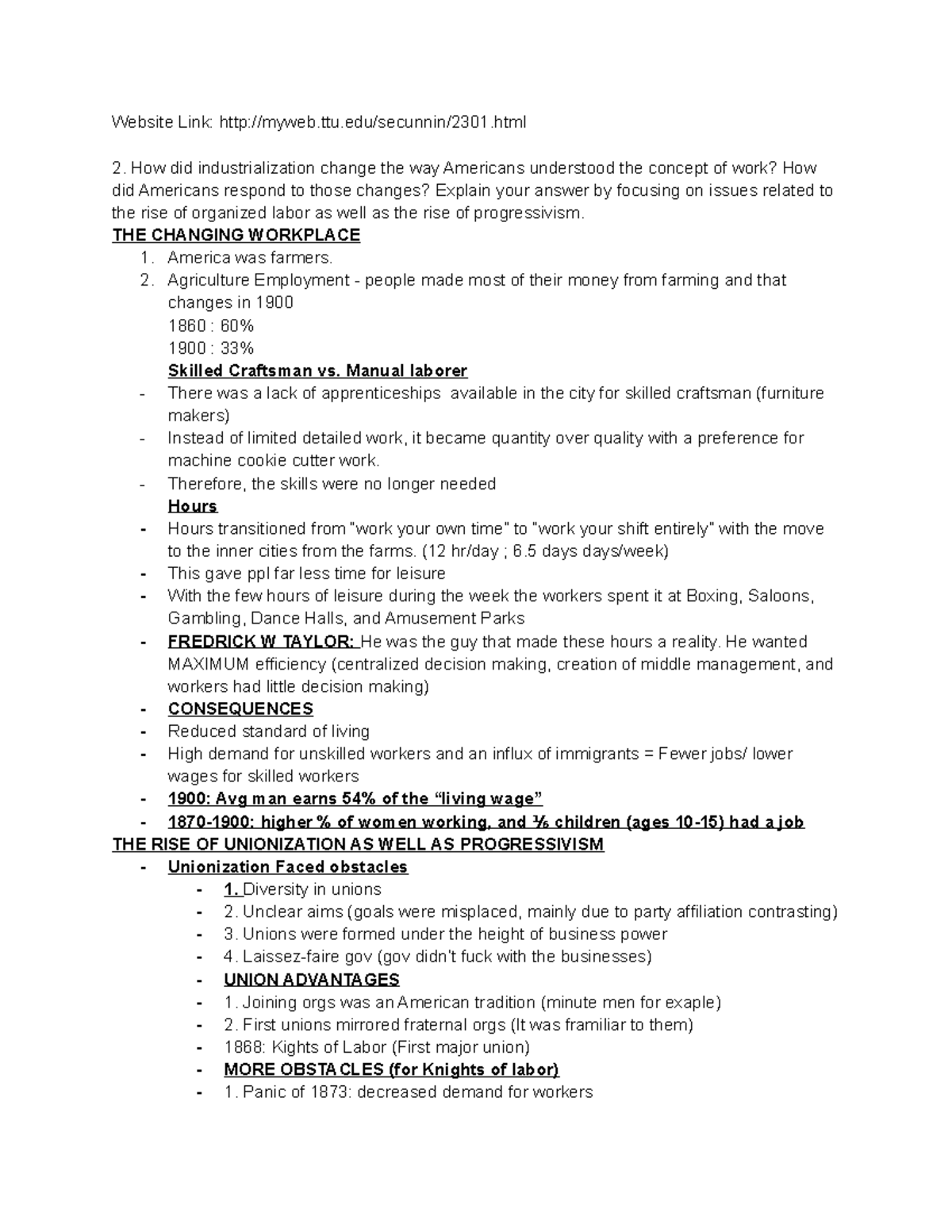 History Exam #1 Study Guide - Website Link: myweb.ttu/secunnin/2301 ...