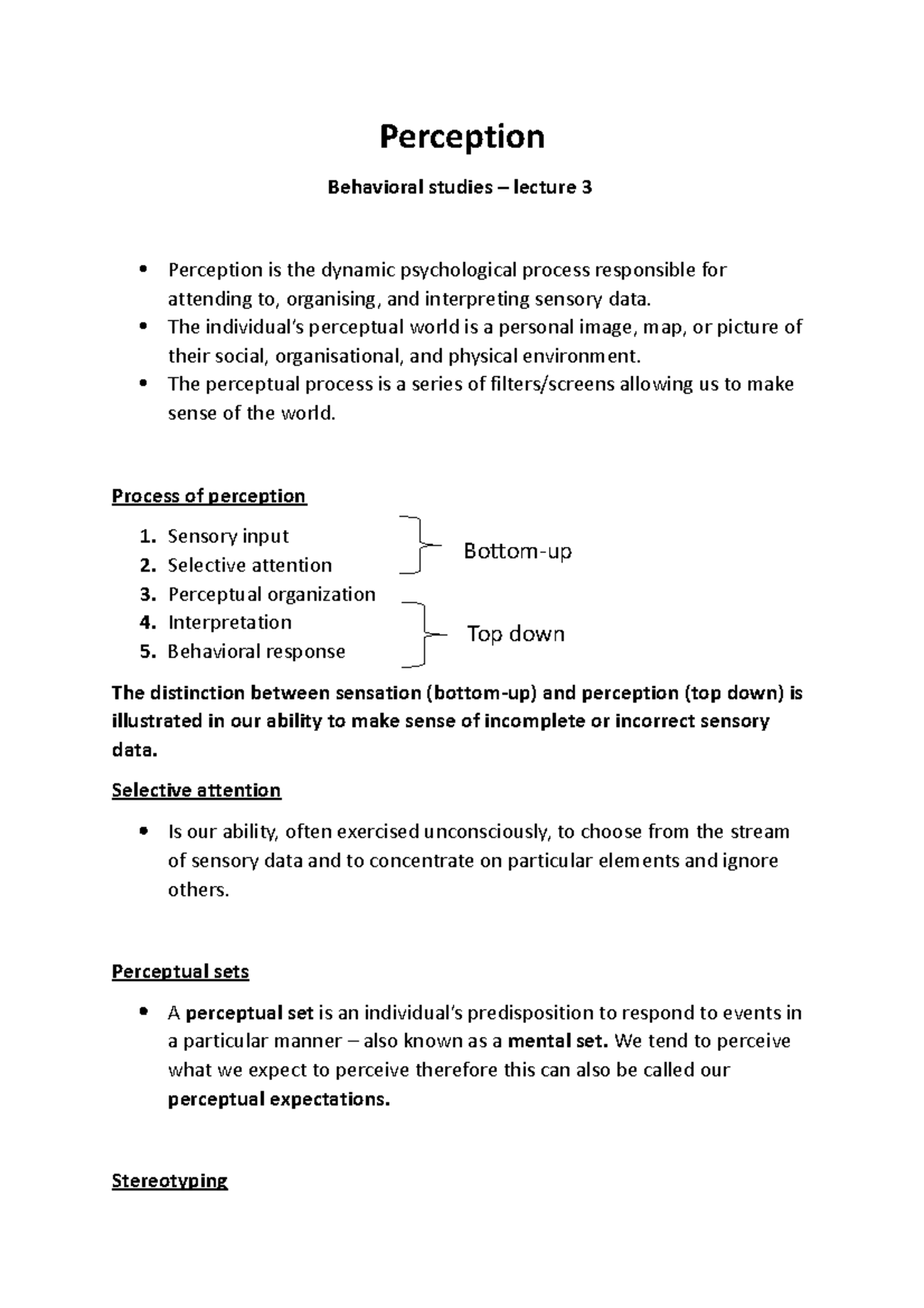 Behavioural Studies - Perception lecture - Perception Behavioral ...