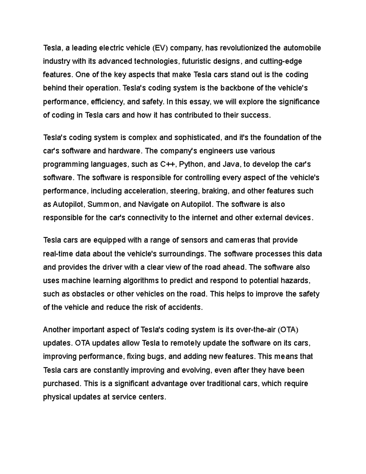 Studoc-3 - Class notes - Tesla, a leading electric vehicle (EV) company ...