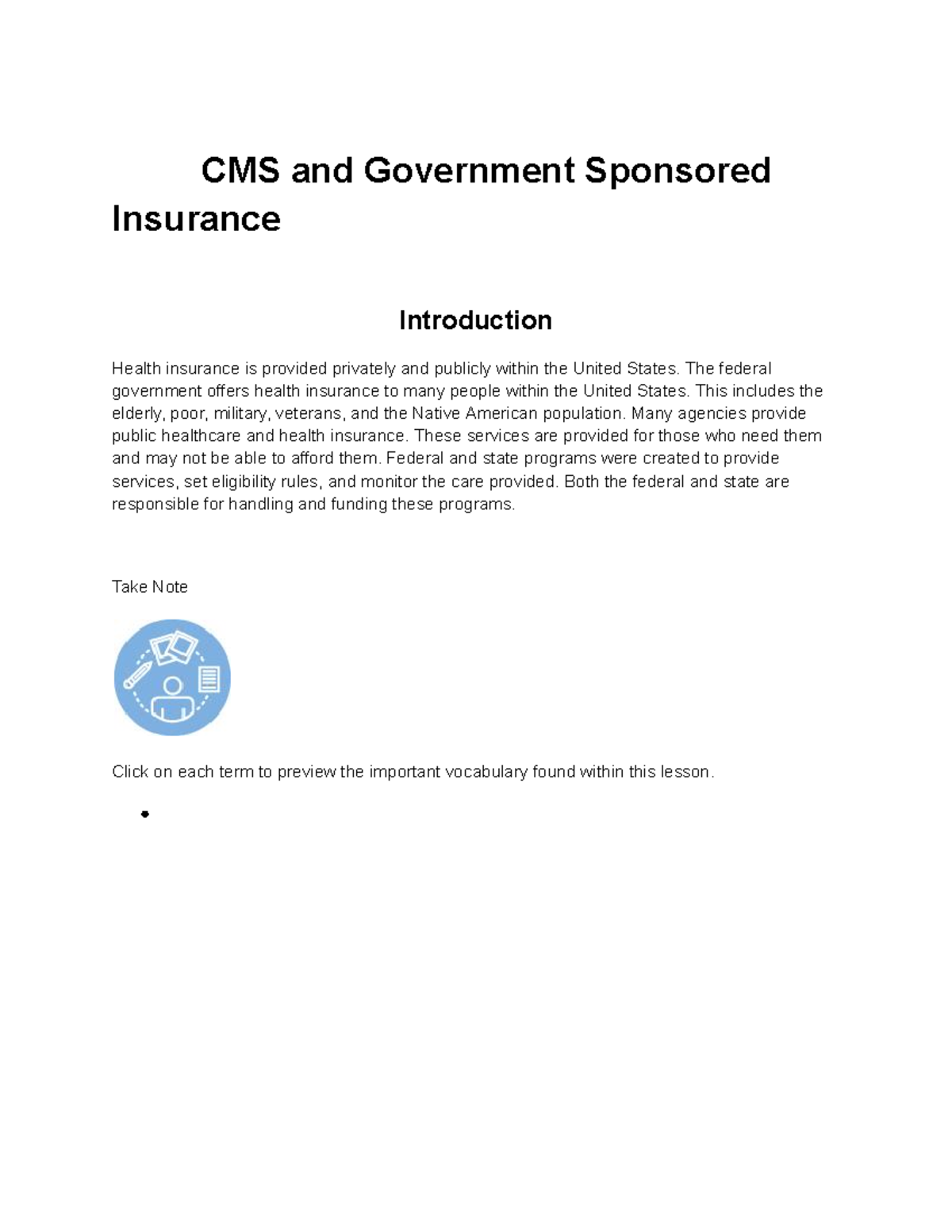 CMS and Government Sponsored Insurance - CMS and Government Sponsored ...