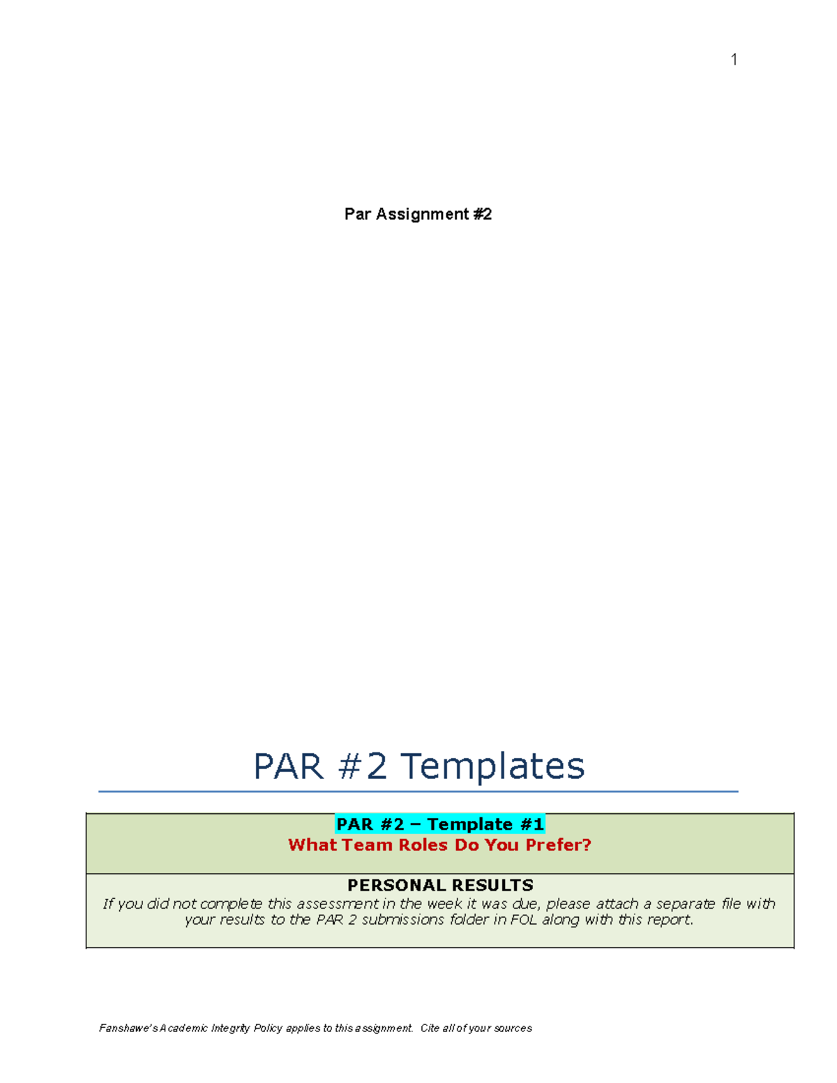 PAR #2 - Par 2 - Par Assignment # PAR #2 Templates PAR #2 – Template ...