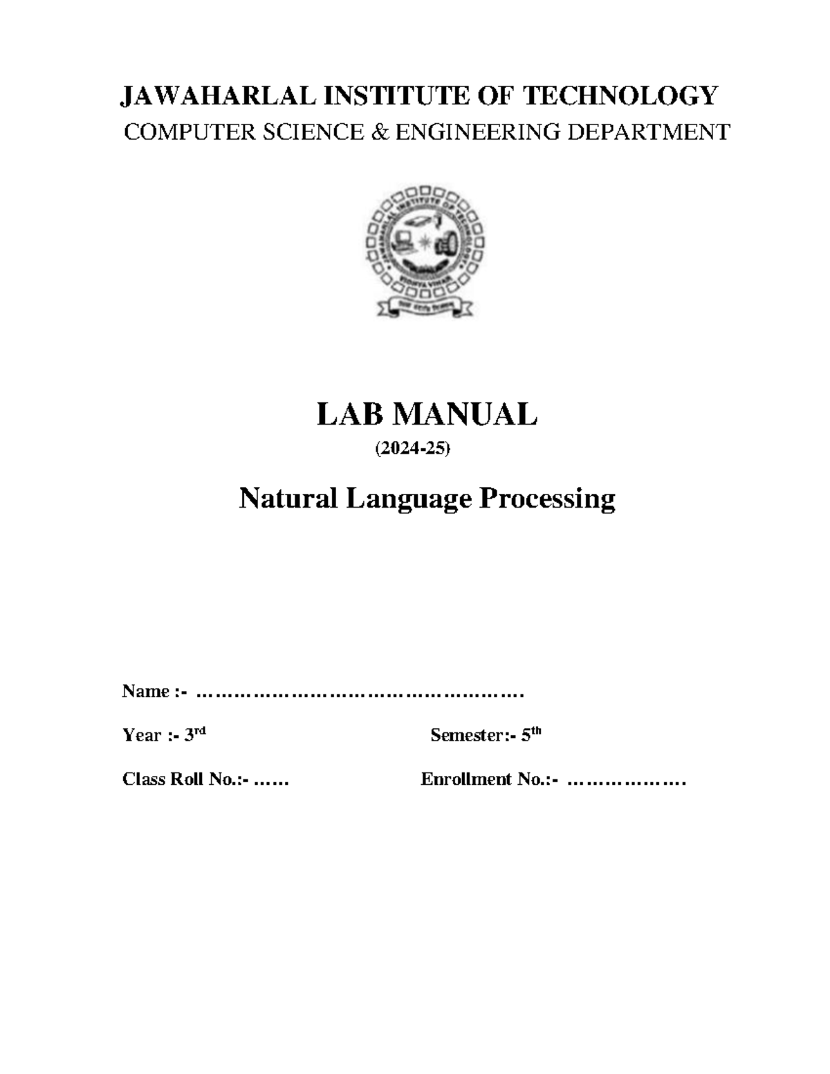 NLP lab manual updated - Good - JAWAHARLAL INSTITUTE OF TECHNOLOGY ...