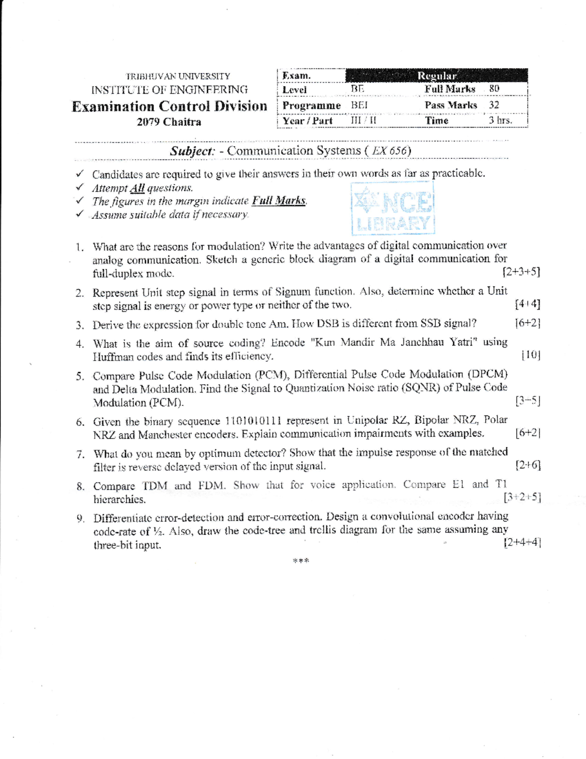 Com sys bei3 - Old questions and ntoes - TR LTNIVERSITY INSTITU:TE OF ENGINEERING Examination ...