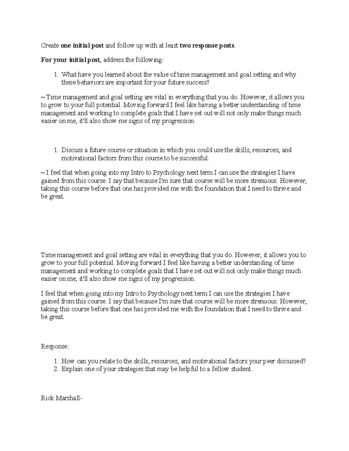 SNHU 107 8-1 Discussion Looking Ahead - Create one initial post and ...