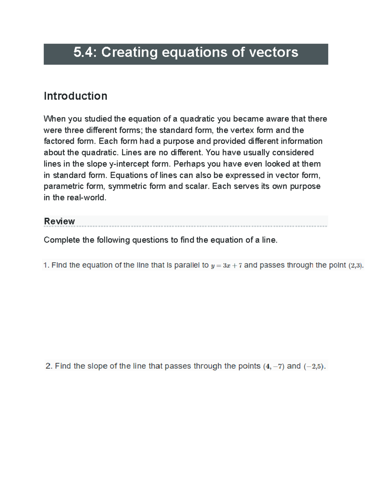 5.4 Creating equations of vectors - 5: Creating equations of vectors ...