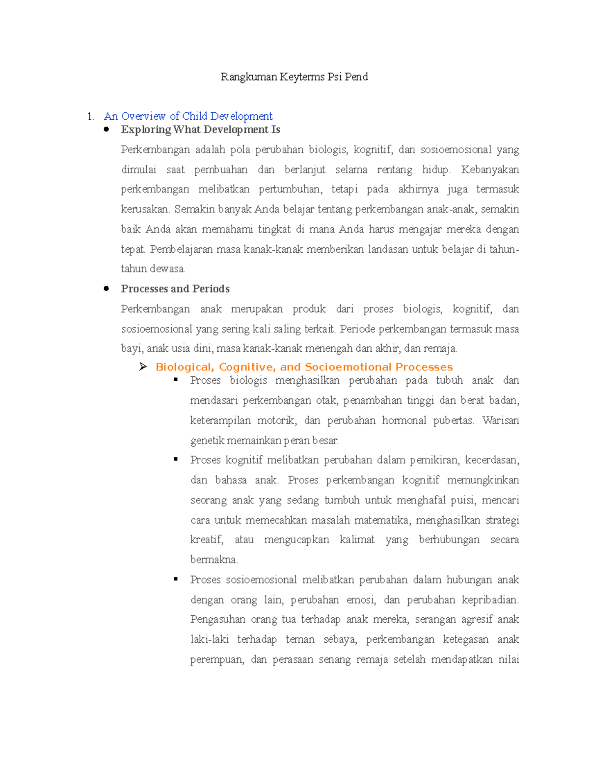 Rangkuman keyterms psi pend - Rangkuman Keyterms Psi Pend An Overview of Child Development - Studocu