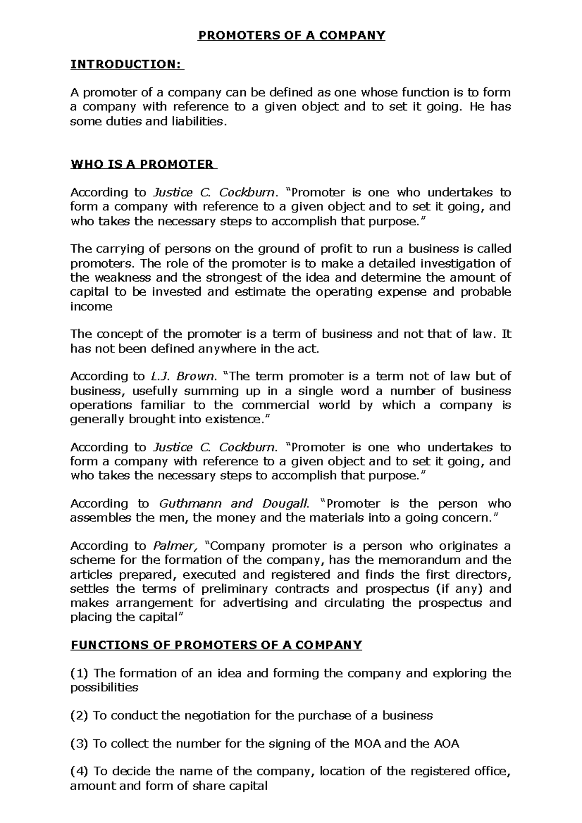 Promoters OF A Company - PROMOTERS OF A COMPANY INTRODUCTION: A ...