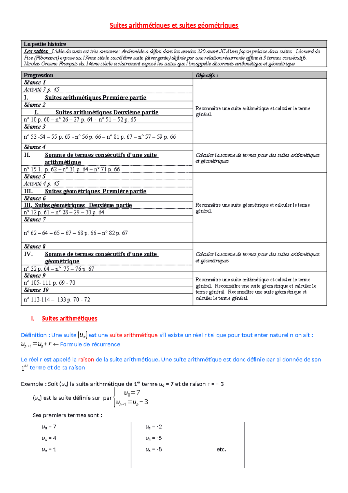 Fichier eleve Suites arithmetiques et suites geometriques - Suites ...