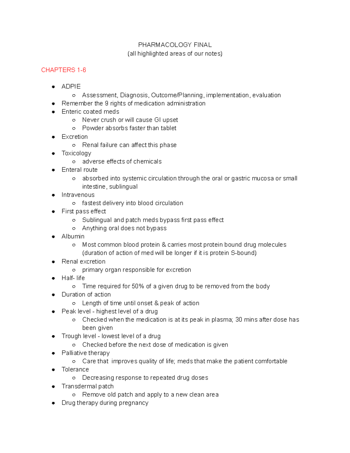 Pharm Final SG CH 1-25 - Study guide for chapters 1-25. Practice ...