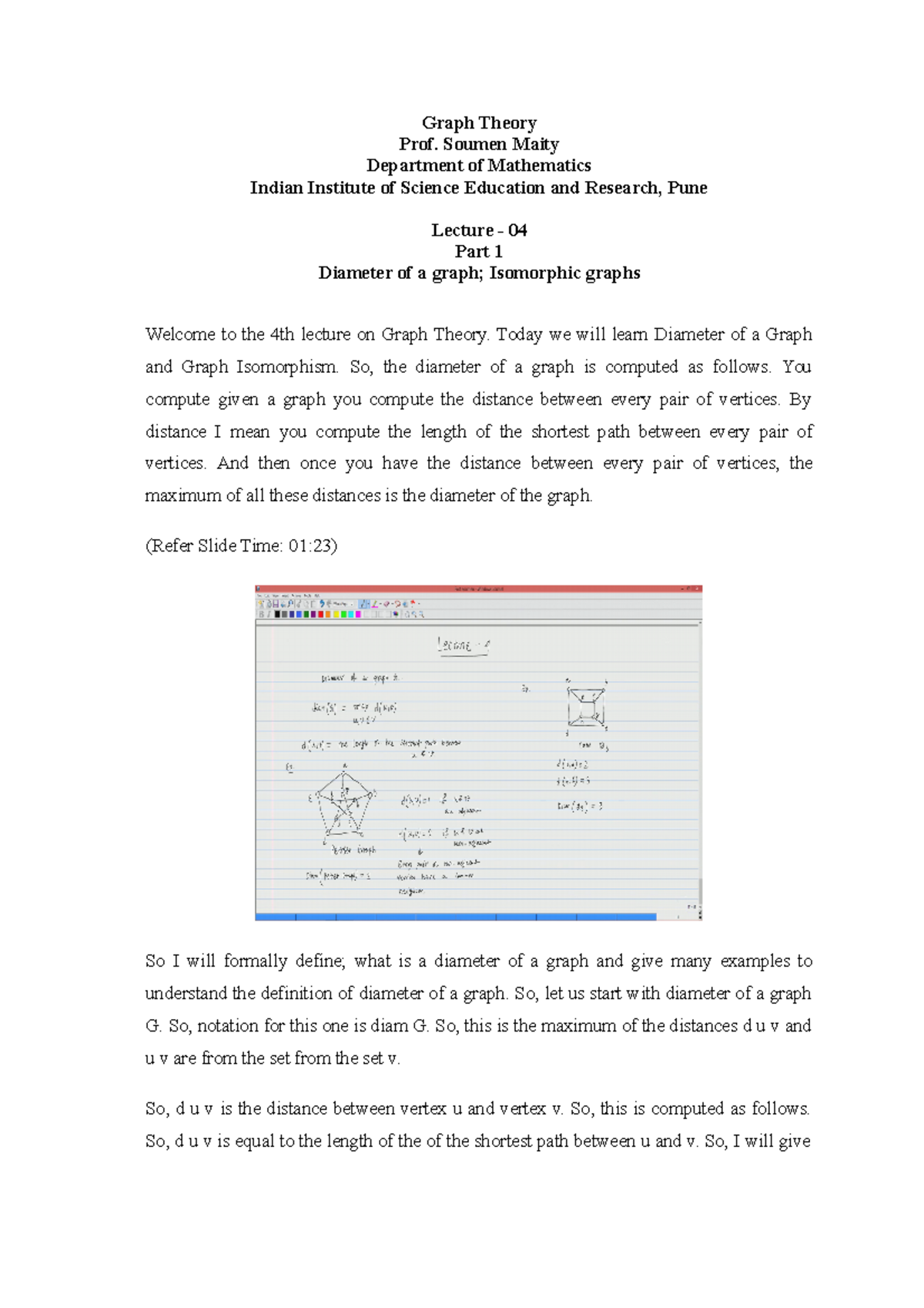 Lec7 Official Notes Of Professor Bala Subramaniam Graph Theory Prof Soumen Maity Department