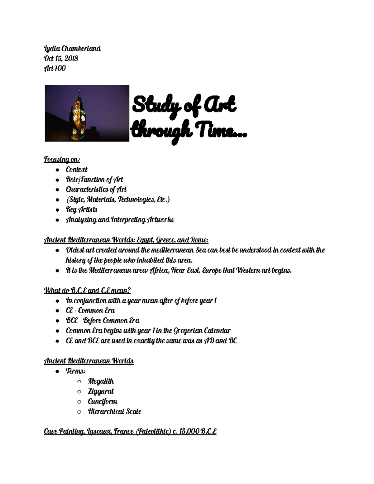 Chapter 1 Art through Time - Lydia Chamberland Oct 15, 2018 Art 100 ...