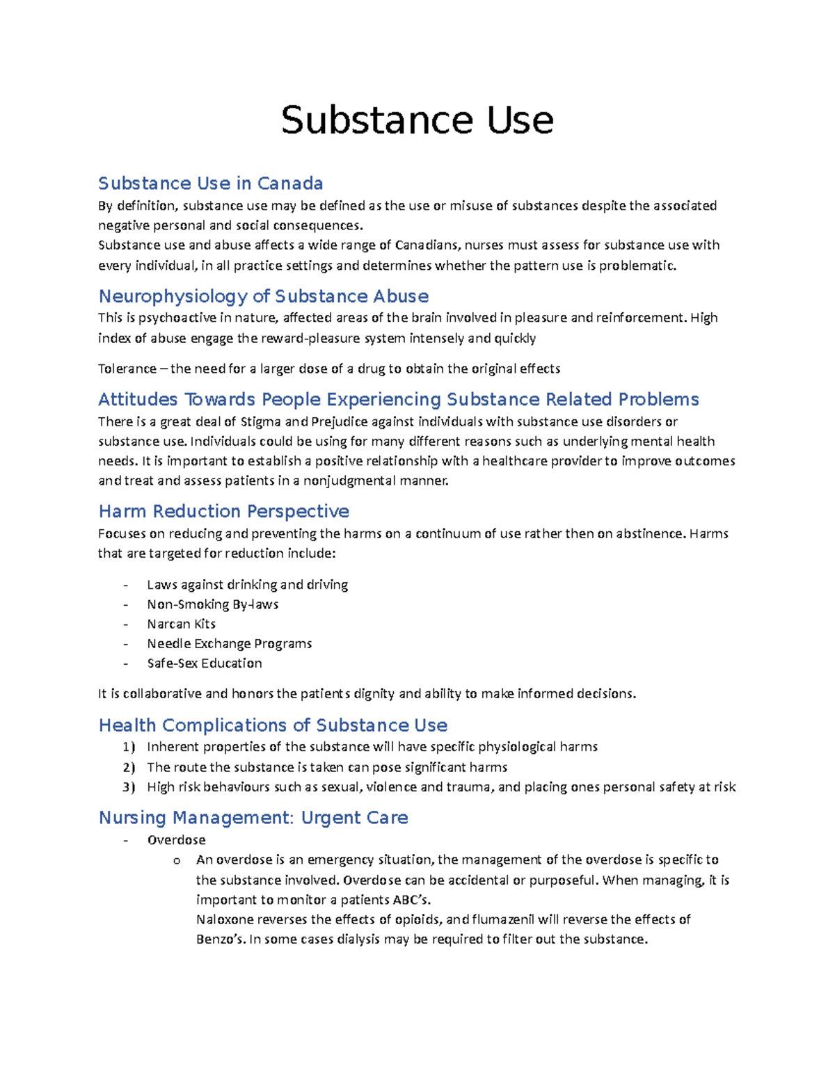 Substance Use - Lecture Notes - Substance Use Substance Use in Canada ...