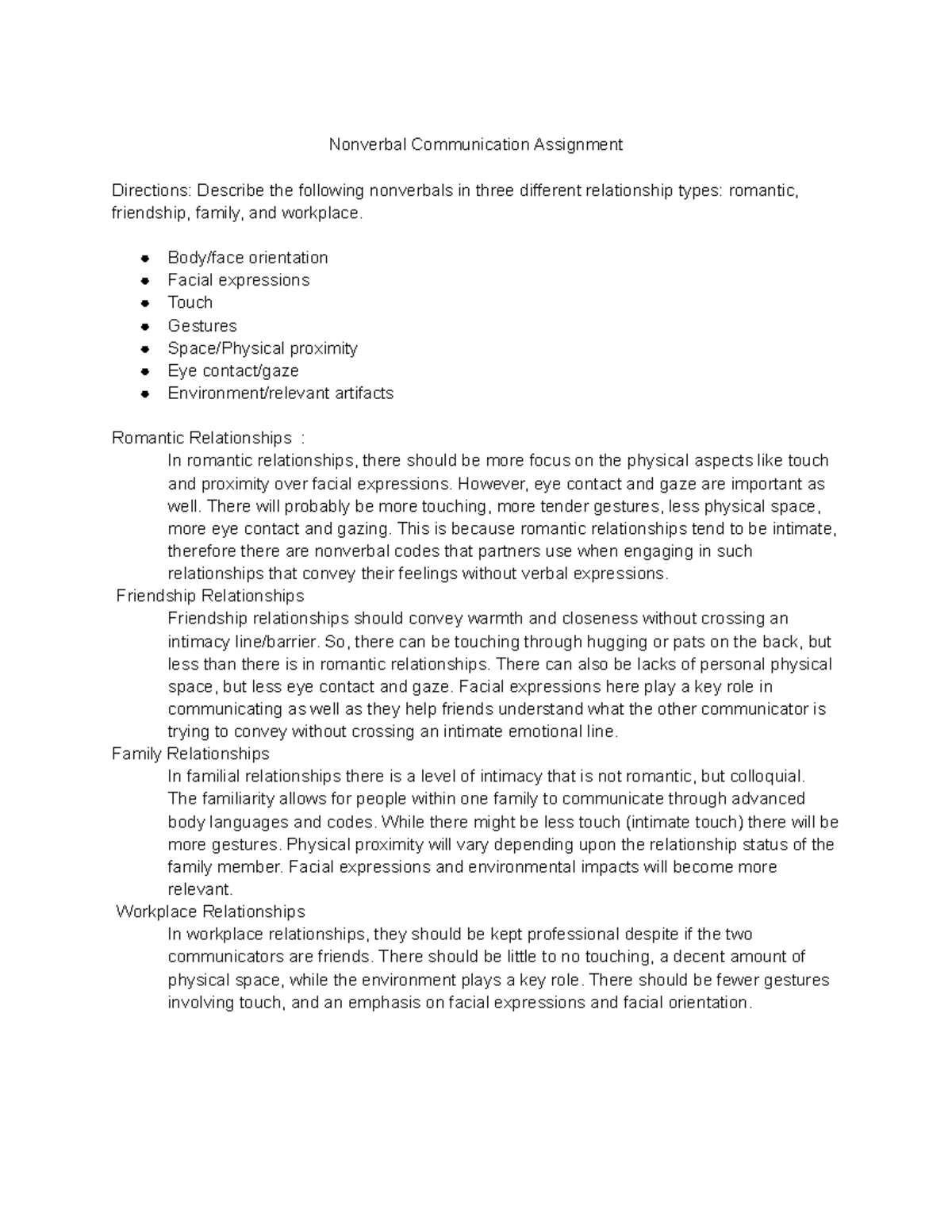 COMM1500 Nonverbal Communication Assignment - Nonverbal Communication ...