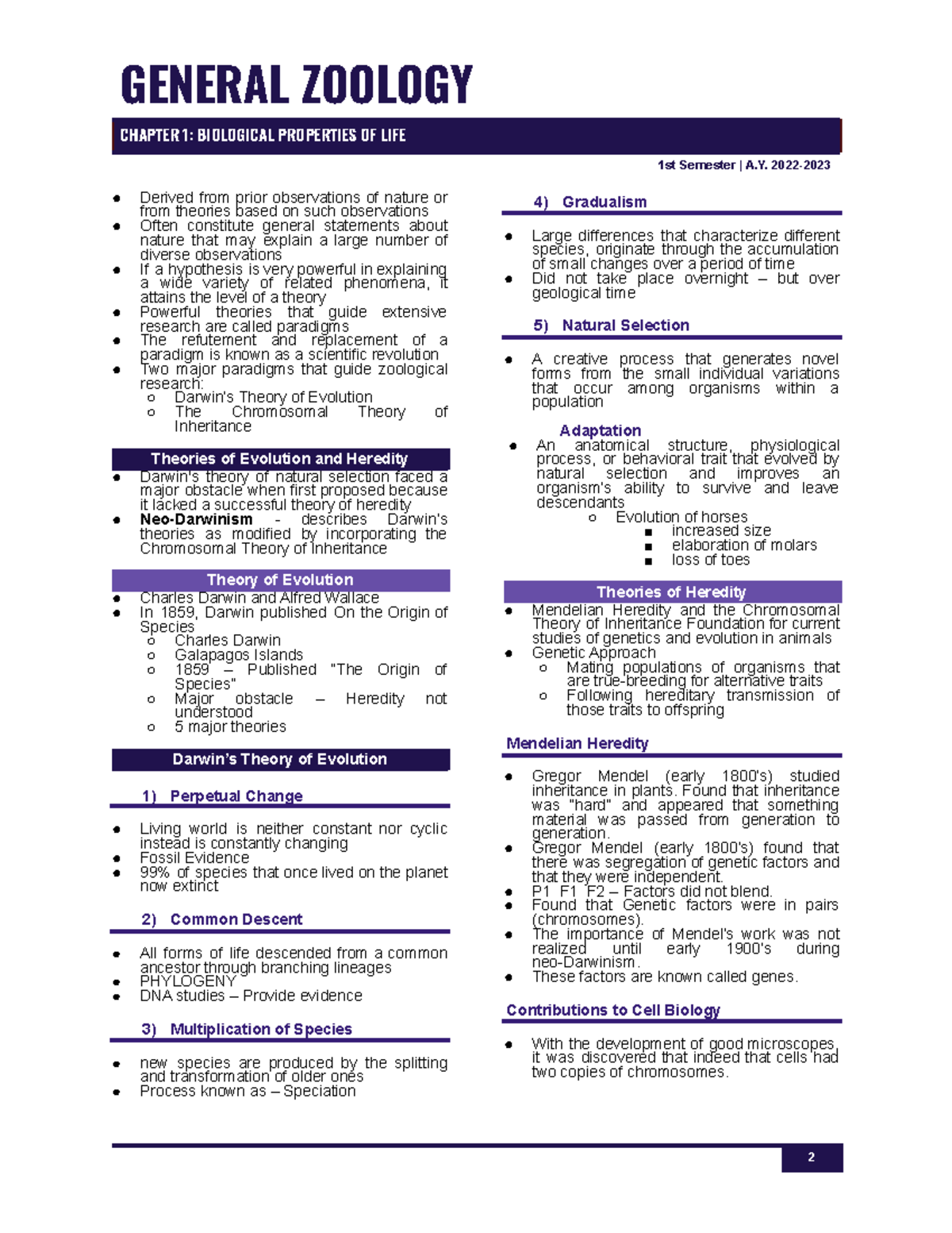 Gen Zoo Notes 1 - GENERAL ZOOLOGY CHAPTER 1: BIOLOGICAL PROPERTIES OF ...