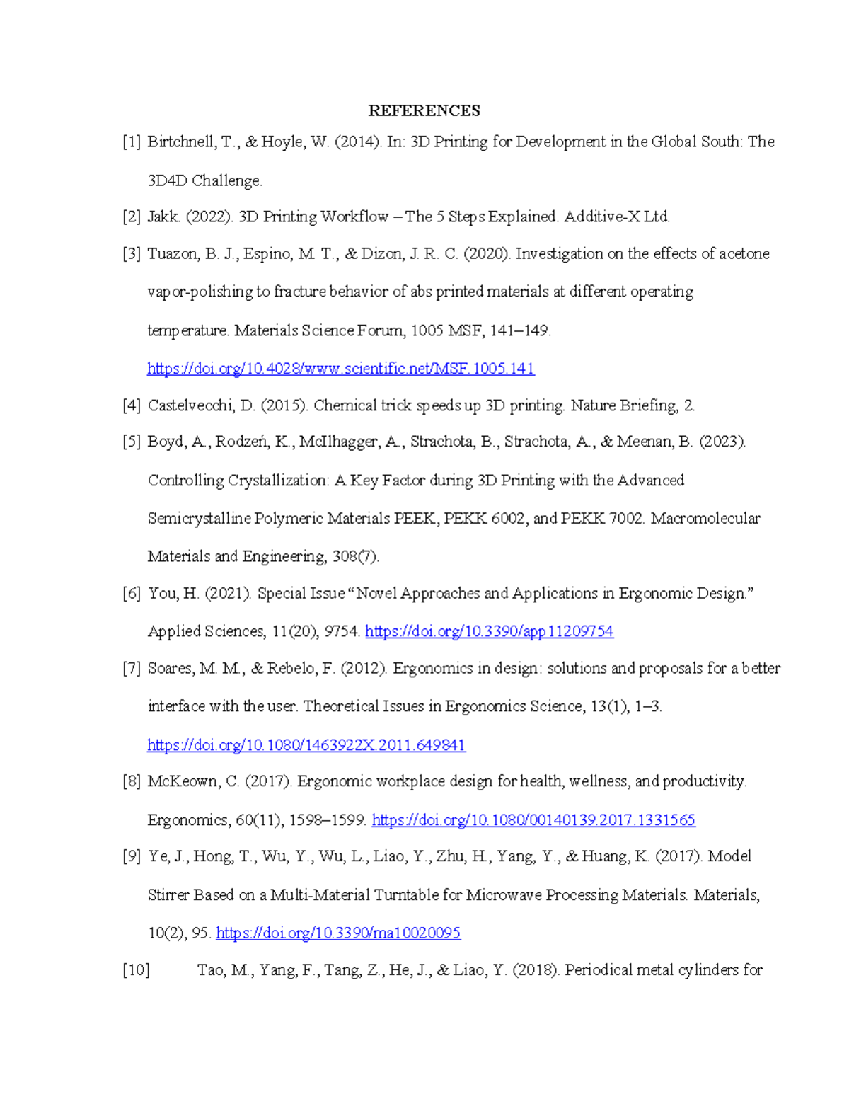 Reference 1 - REFERENCES [1] Birtchnell, T., & Hoyle, W. (2014). In: 3D ...