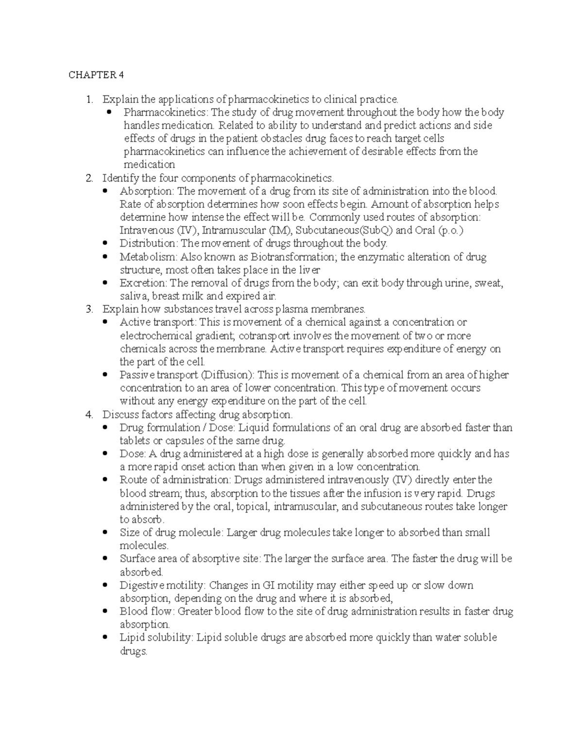Chapter 4 Pharmacology study guide review - CHAPTER 4 Explain the ...