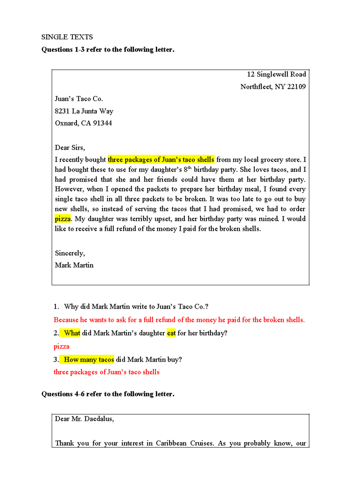 Single Texts Suggested answers - SINGLE TEXTS Questions 1-3 refer to ...