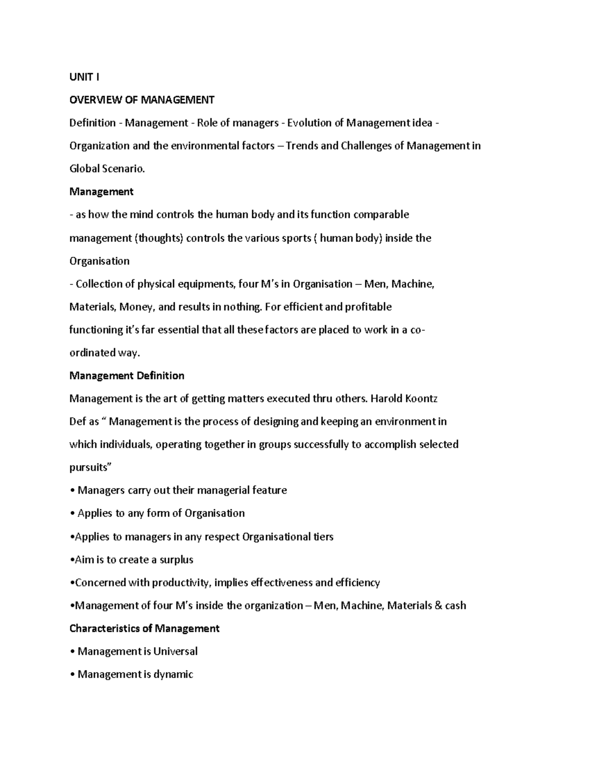 POM Module 1 PART 1 - Rahul Menon - UNIT I OVERVIEW OF MANAGEMENT ...