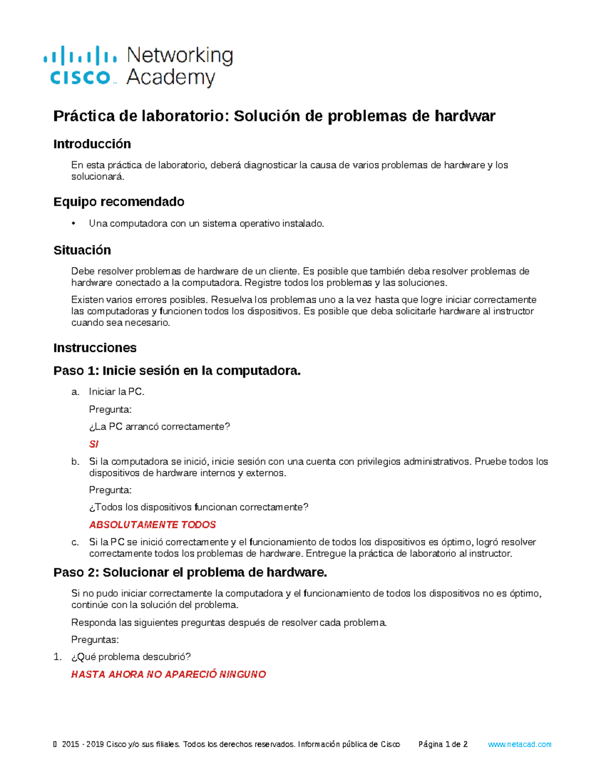 4.2.3.6 Lab - Troubleshoot Hardware Problems - Práctica de laboratorio ...
