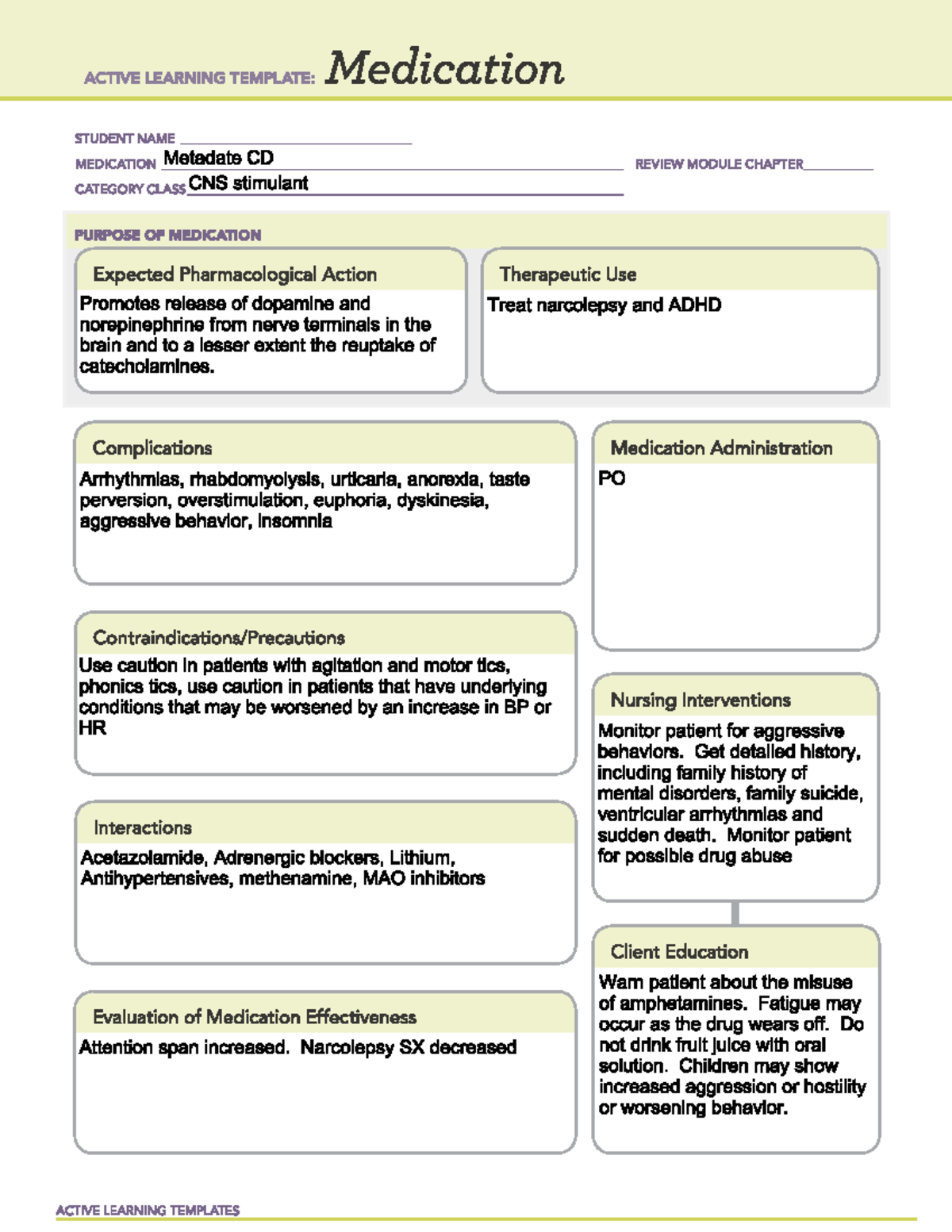 Metadate CD - CNS stimulant lecture notes - NR-291 - Studocu
