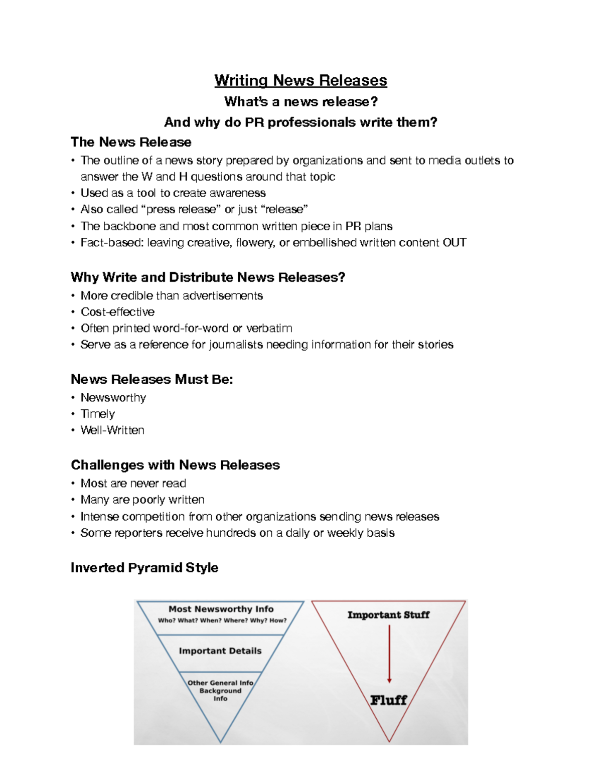 Writing News Releases Lecture Notes - Writing News Releases What’s a ...