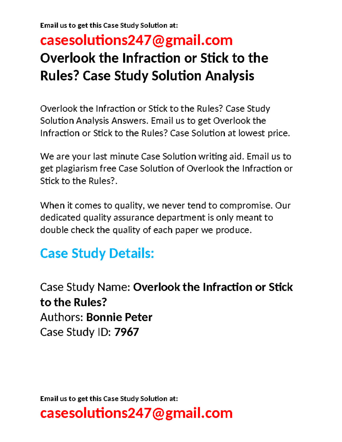 Case Solution Overlook the Infraction or Stick to the Rules - Email us ...