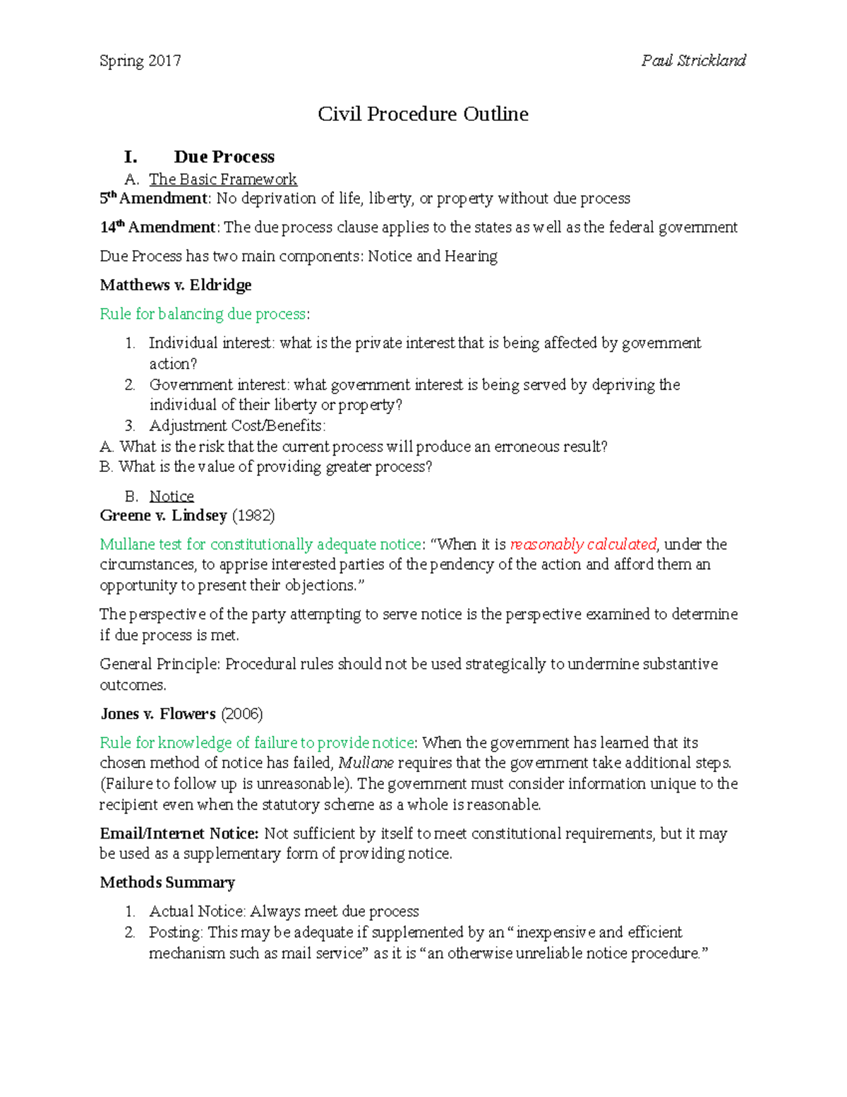 Civ Pro Lee 2017 - civ pro course outline - Civil Procedure Outline I ...