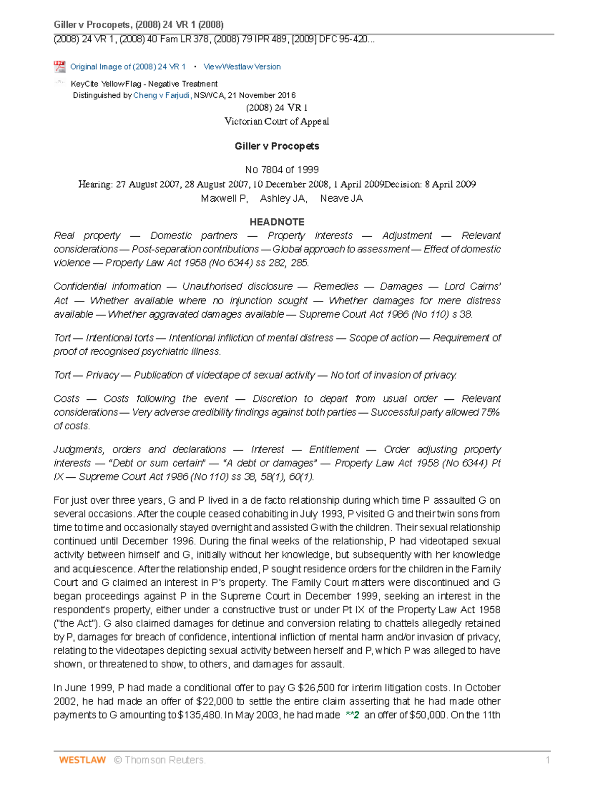 Giller v Procopets - (2008) 24 VR 1, (2008) 40 Fam LR 378, (2008) 79 ...