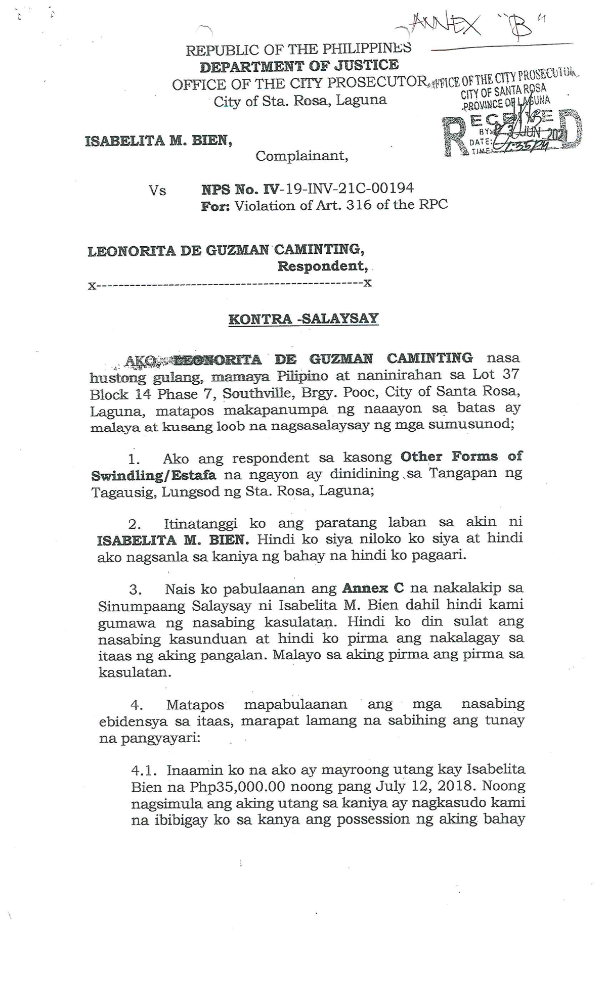 Annex B - SAMPLE - Legal Management - Studocu