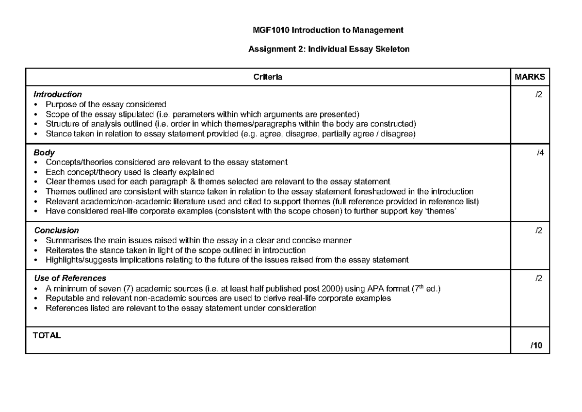 MGF1010 rubric criteria - MGF1010 Introduction to Management Assignment ...