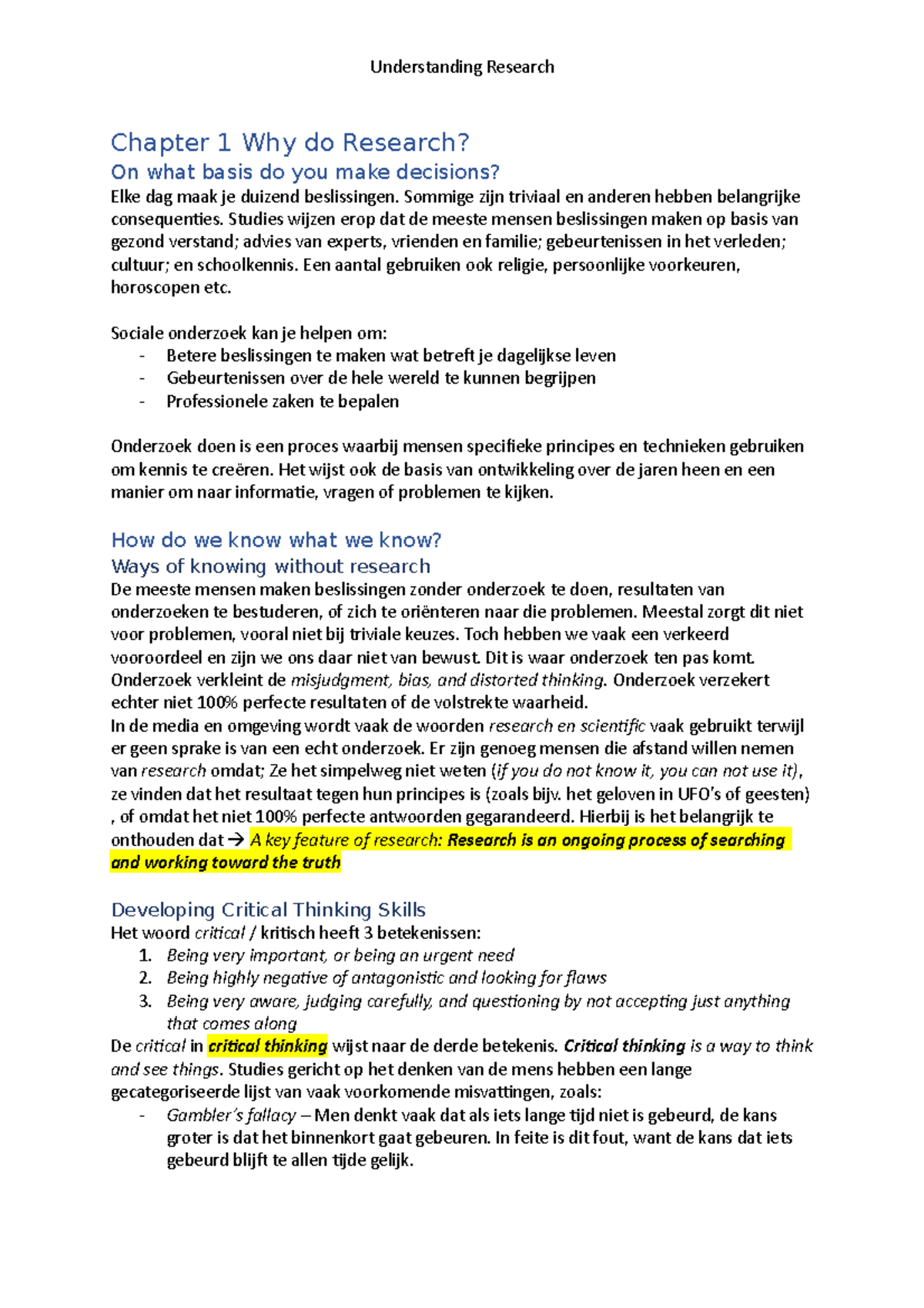 Understanding Research SVH1 - Chapter 1 Why do Research? On what basis ...