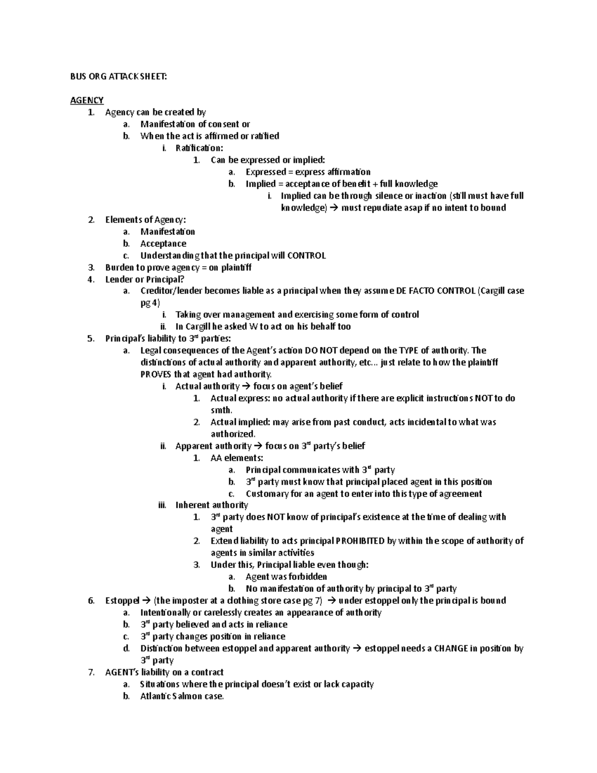 Business Org Issue Spotting - BUS ORG ATTACK SHEET: AGENCY Agency can ...