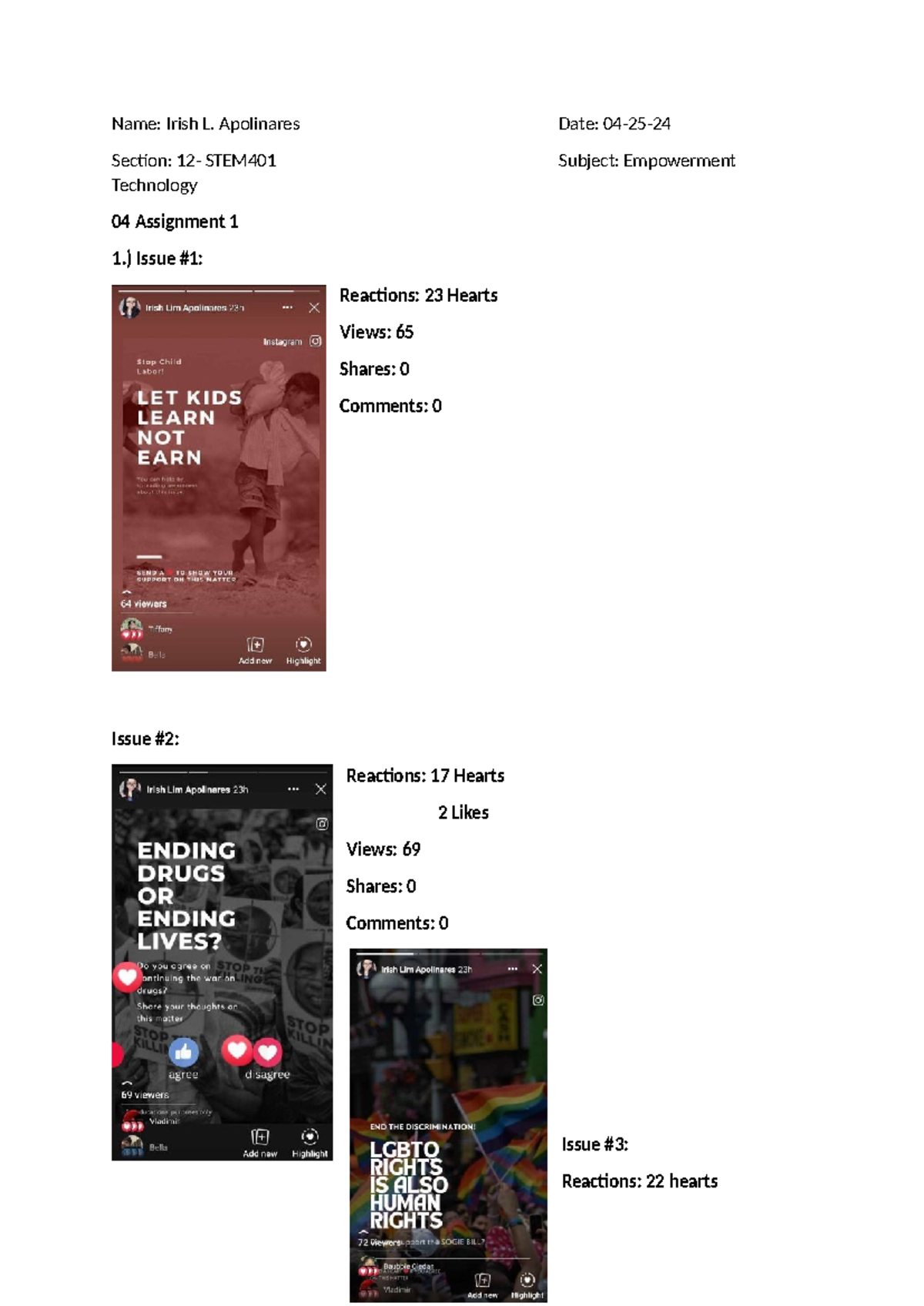 Emtech 04 Assignment 1 - Grade 12 STEM - Name: Irish L. Apolinares Date ...