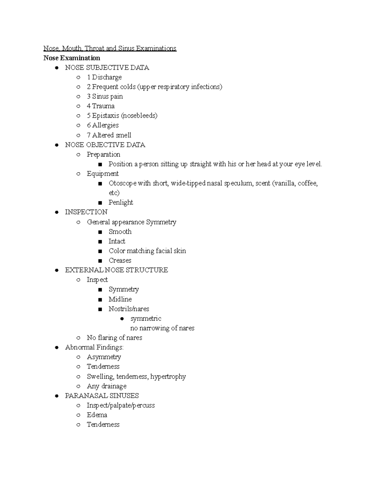 Nose, Mouth, Throat and Sinus Examinations (W4) - Nose, Mouth, Throat ...