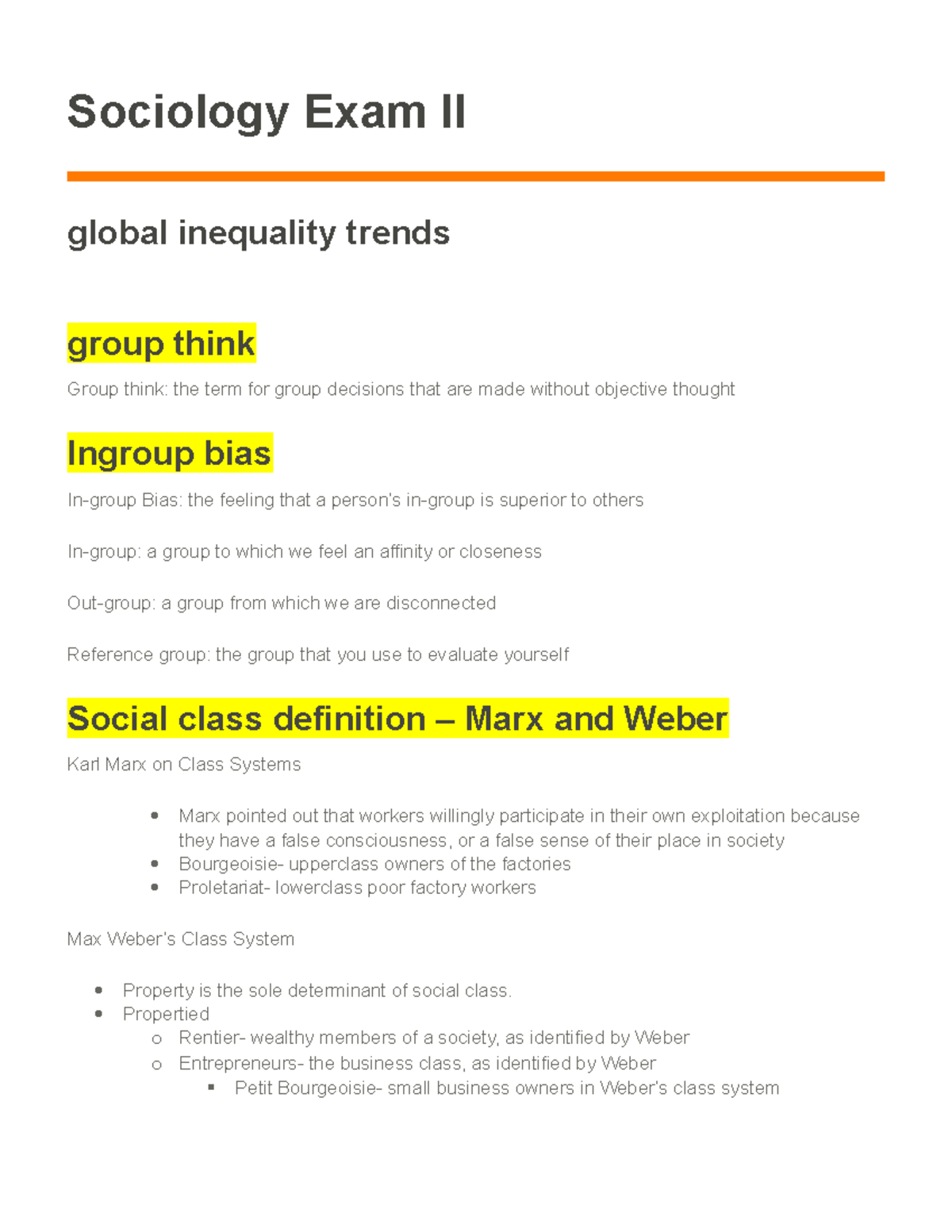 Sociology Exam II Study Guide - Sociology Exam II global inequality ...