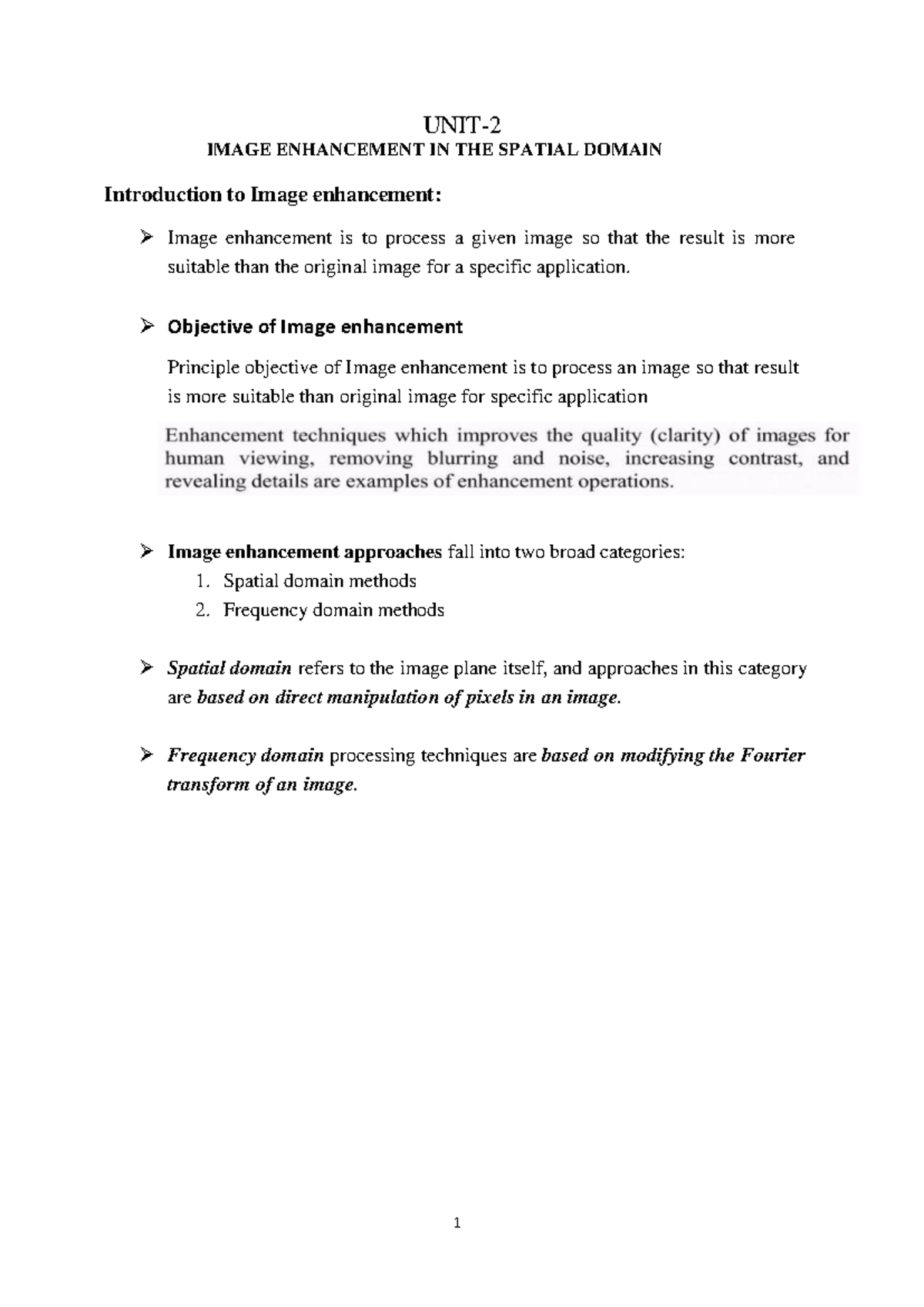 UNIT 2 Digital Image Processing - UNIT- 2 ####### IMAGE ENHANCEMENT IN ...