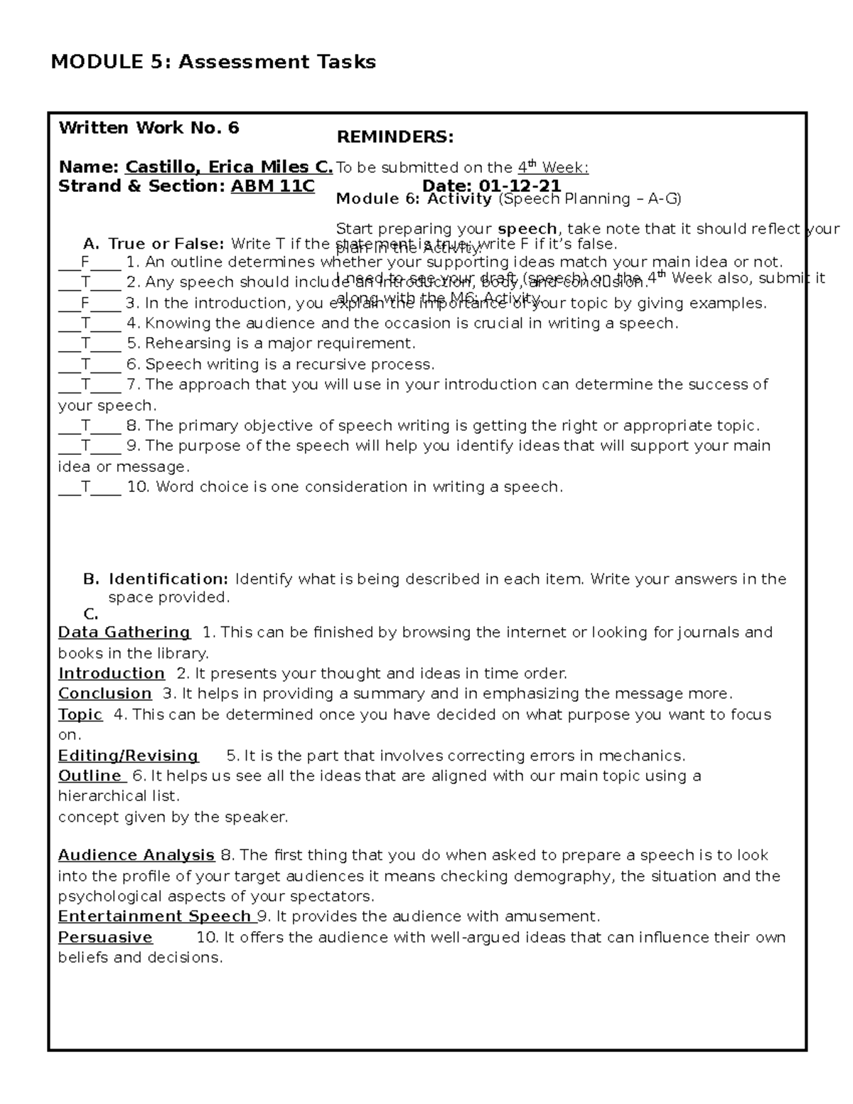 ABM11C-EMCastillo-M6WW - MODULE 5: Assessment Tasks Written Work No. 6 ...